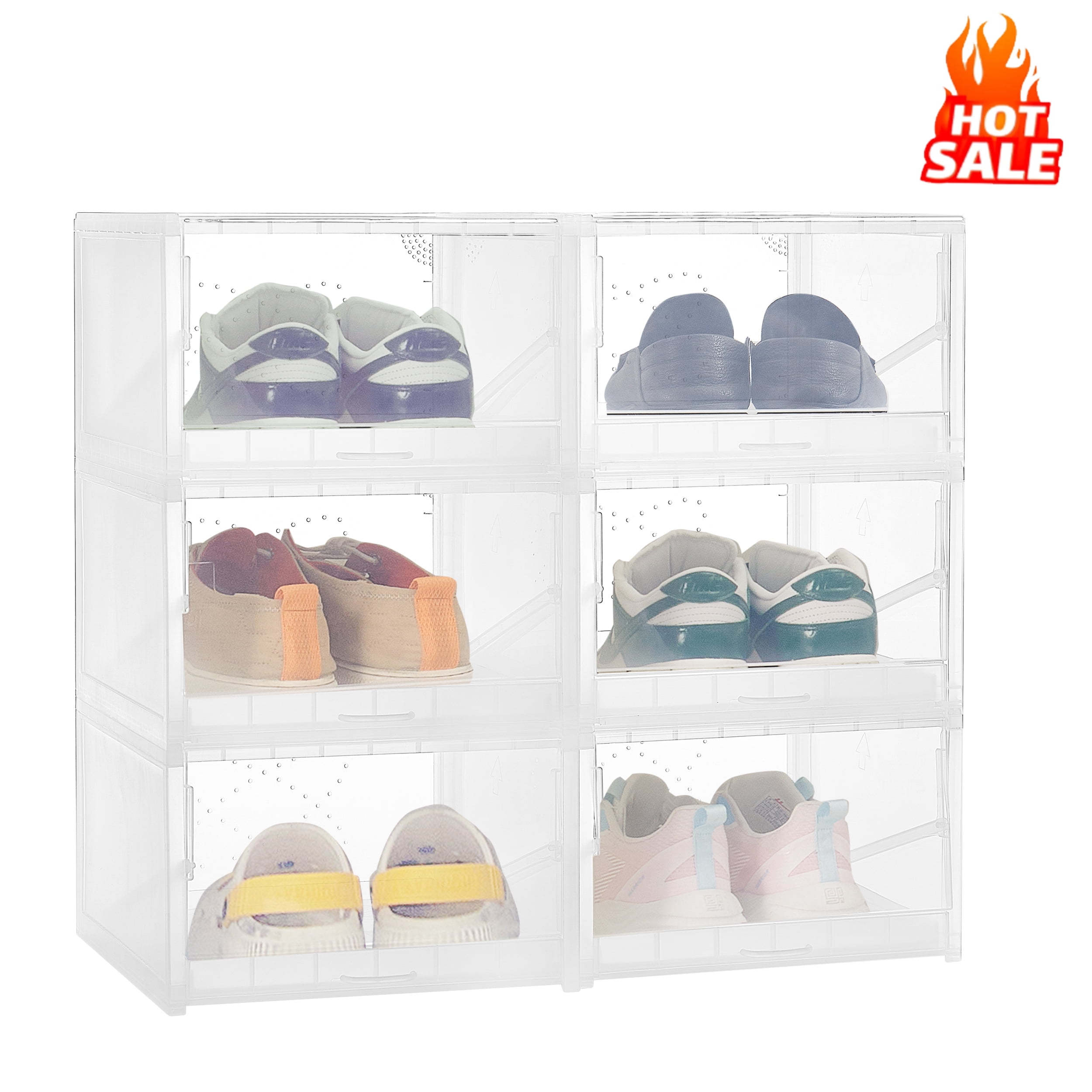 TrumanPick Plastic Shoe Boxes Set of 6, Slideable Stackable Shoe ...