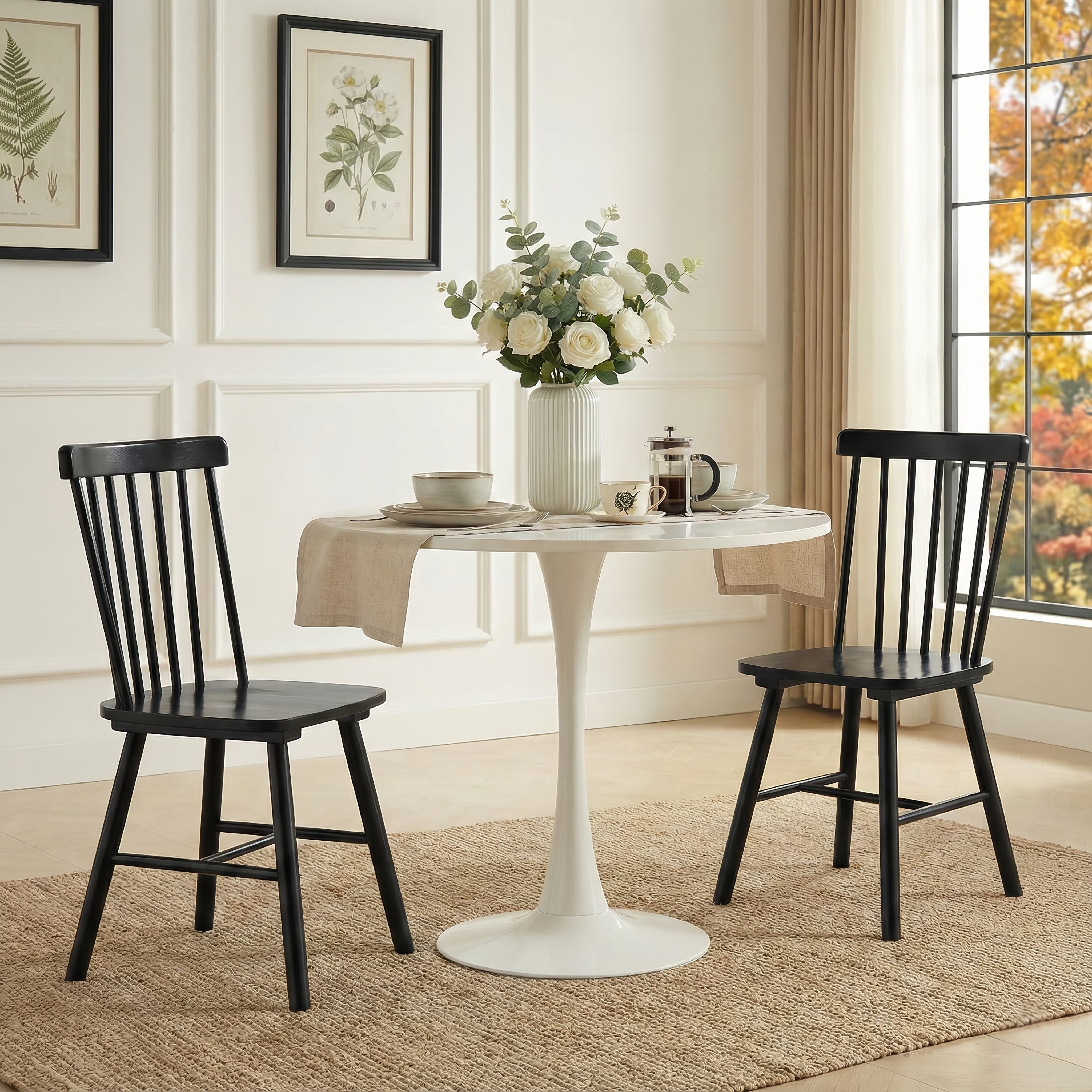TrumanPick Windsor Dining Chairs Set of 2, Spindle Back Wooden Kitchen ...