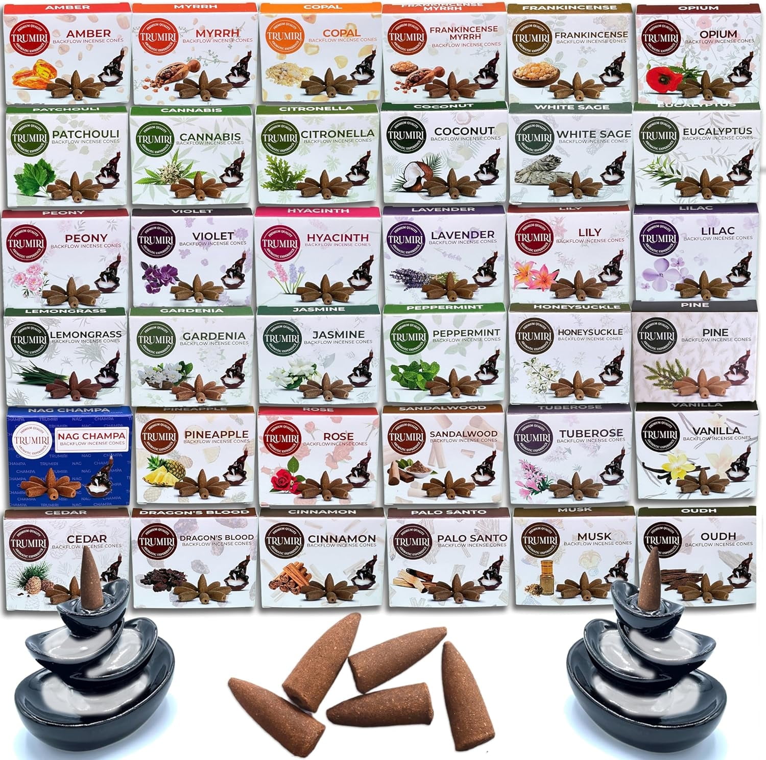 Trumiri Backflow Incense Cones for Waterfall Fountain - 12 Random ...