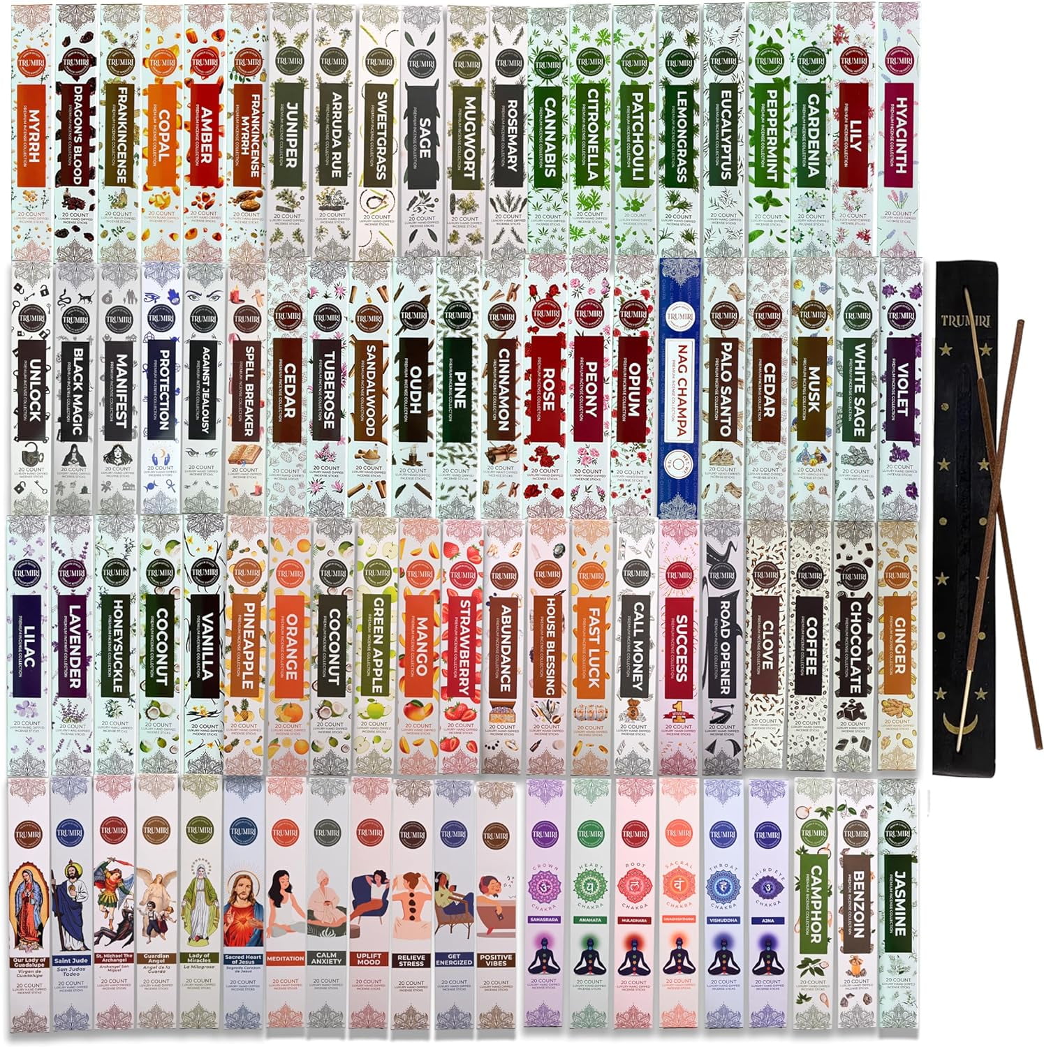 Trumiri Incense Sticks, Variety Pack of 12 Scents, 20 Sticks per Scent ...