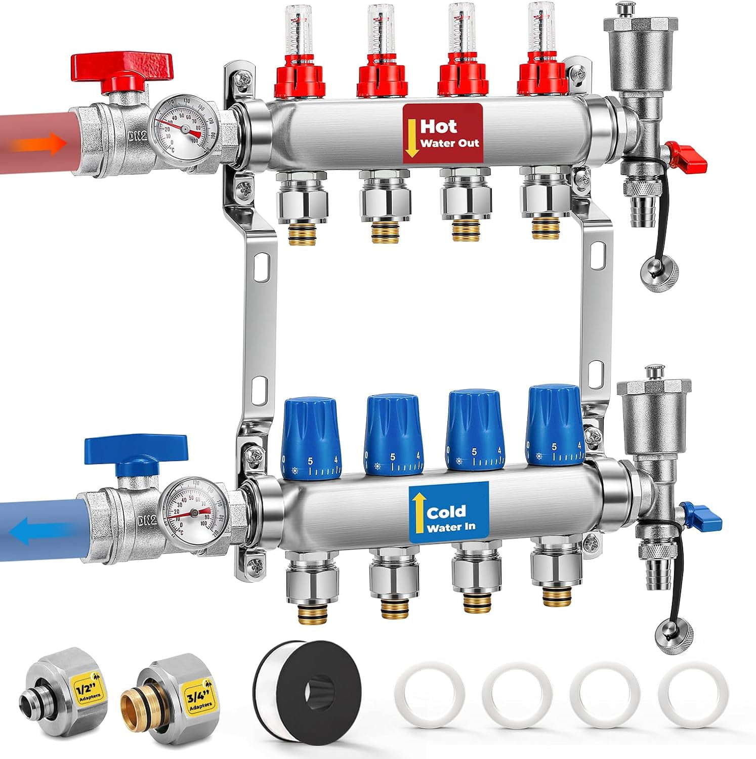 Trumoontree 4-Branch Radiant Heating PEX Manifold Kit for Hydronic ...