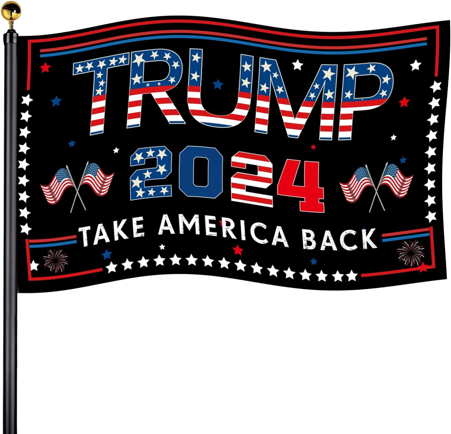 Trump 2-024 Flag, 3 x 5FT "TAKE AMERICA- BACK" Flag, Double Sided Three ...