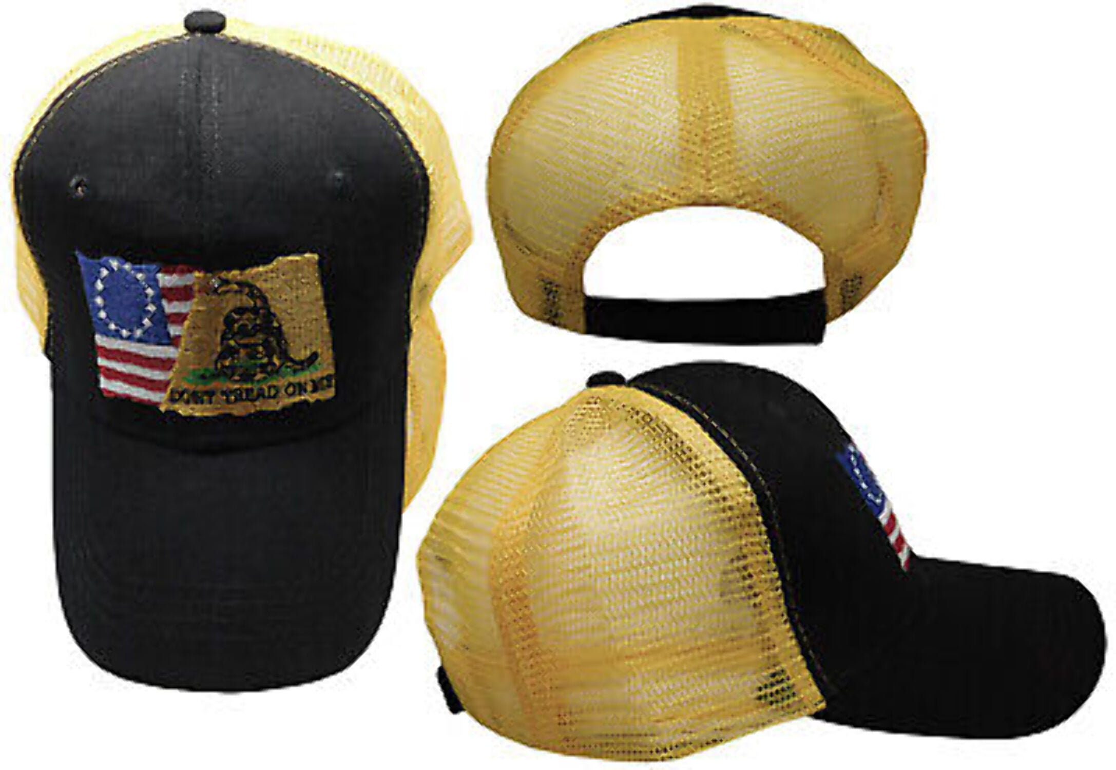 Trump 2024 Betsy Ross Gadsden Combo Black Yellow Mesh Trucker Back Cap ...