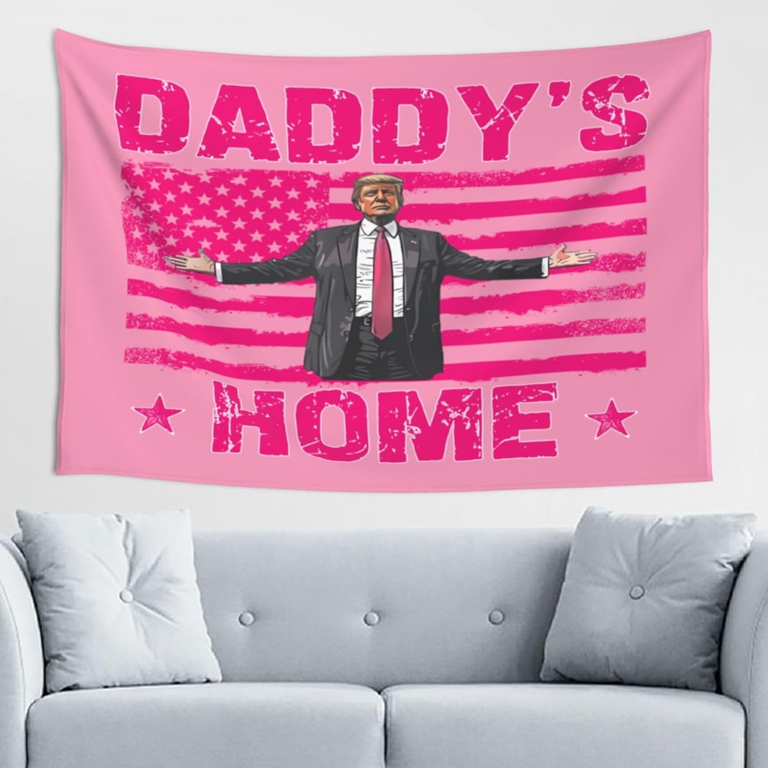 Trump 2024 Daddys Home Funny Girls For Trump Pink Tapestry 60x40 Flag ...