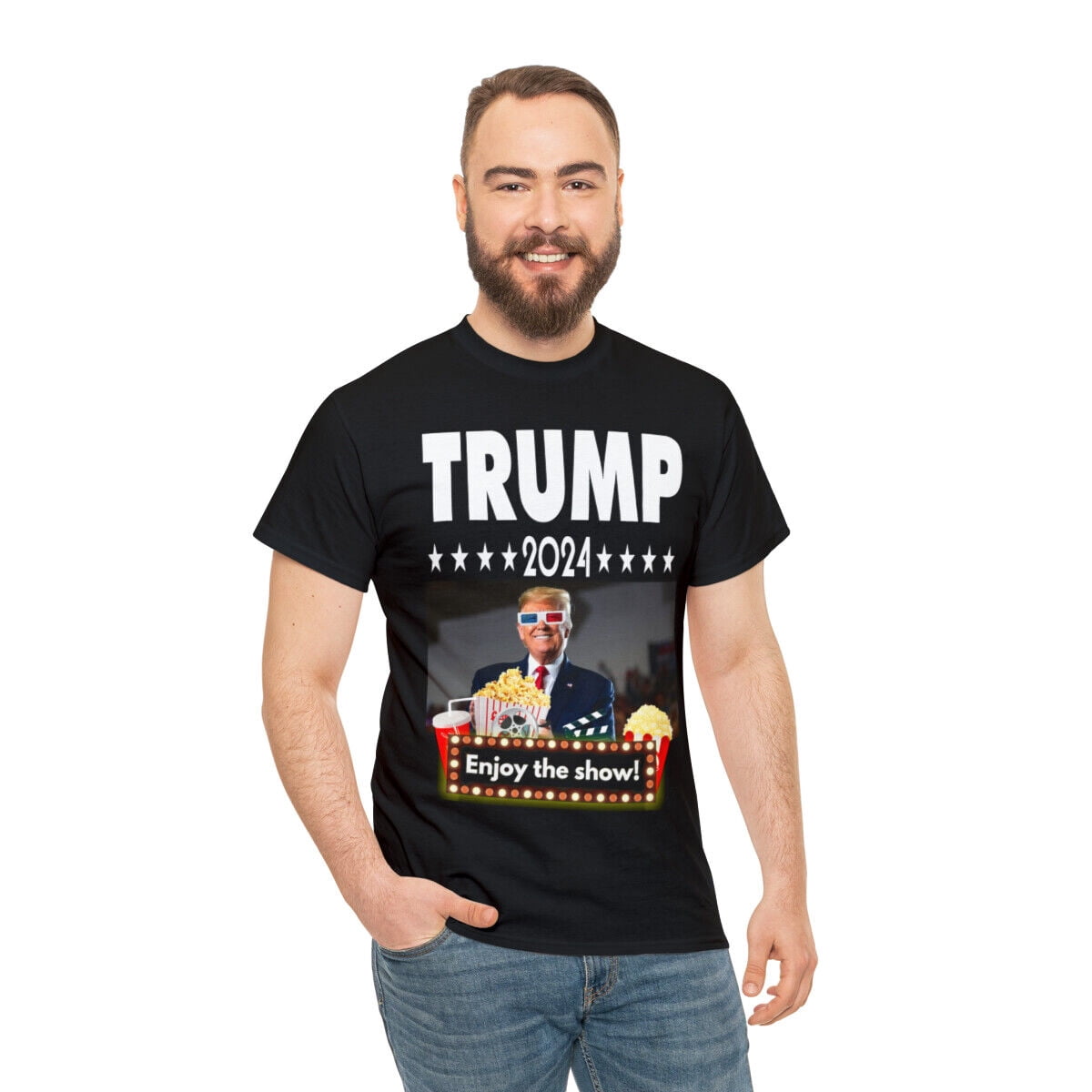 Trump 2024 Enjoy The Show Get Yer Popcorn Men's Short Sleeve Tee ...
