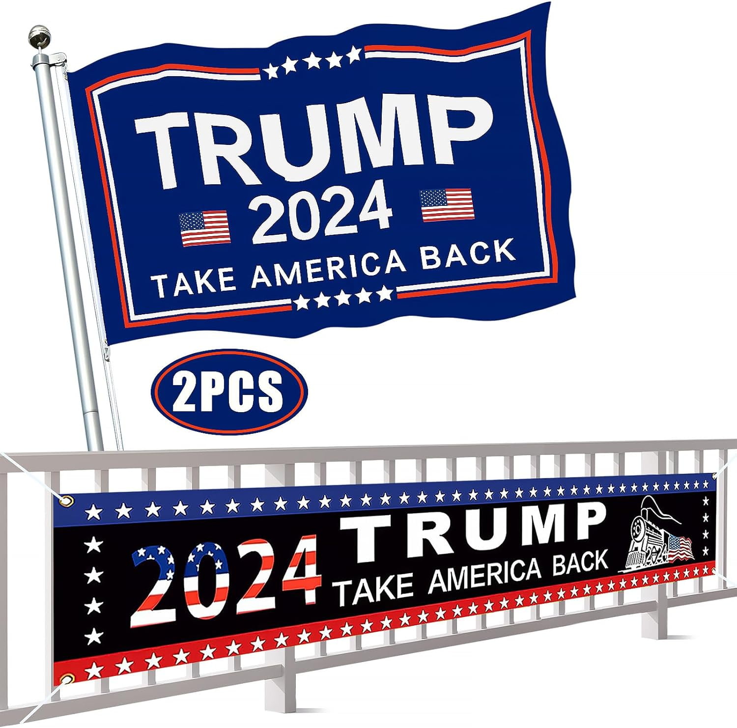Trump 2024 Flag 3 x 5 FT & 1.6 x 9.8 FT Trump Flag Set for Indoor and ...
