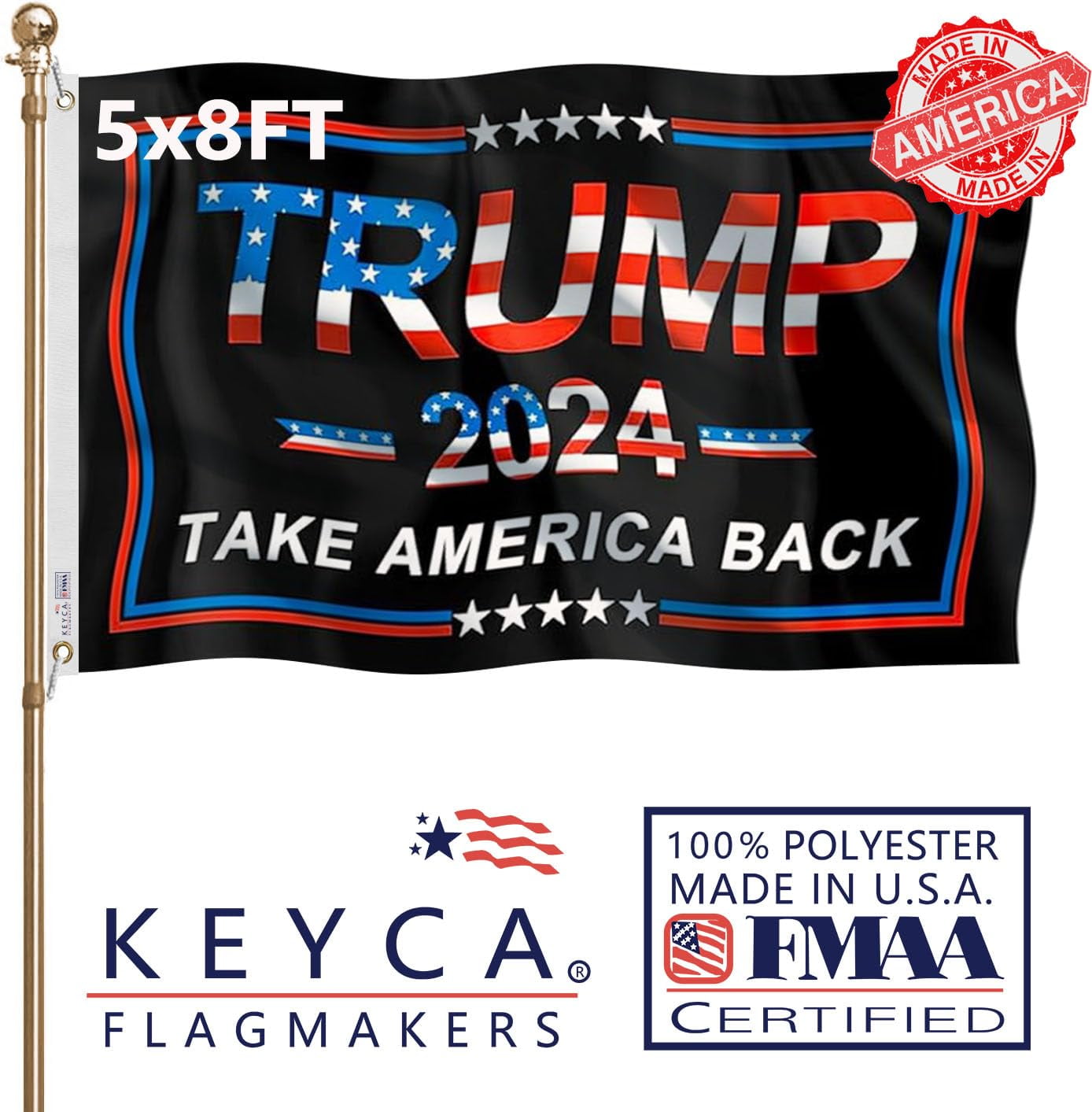 Trump 2024 Flag 5x8 FT Made in The USA- Heavy Duty Vibrant Colors Double Sided President Trump ...