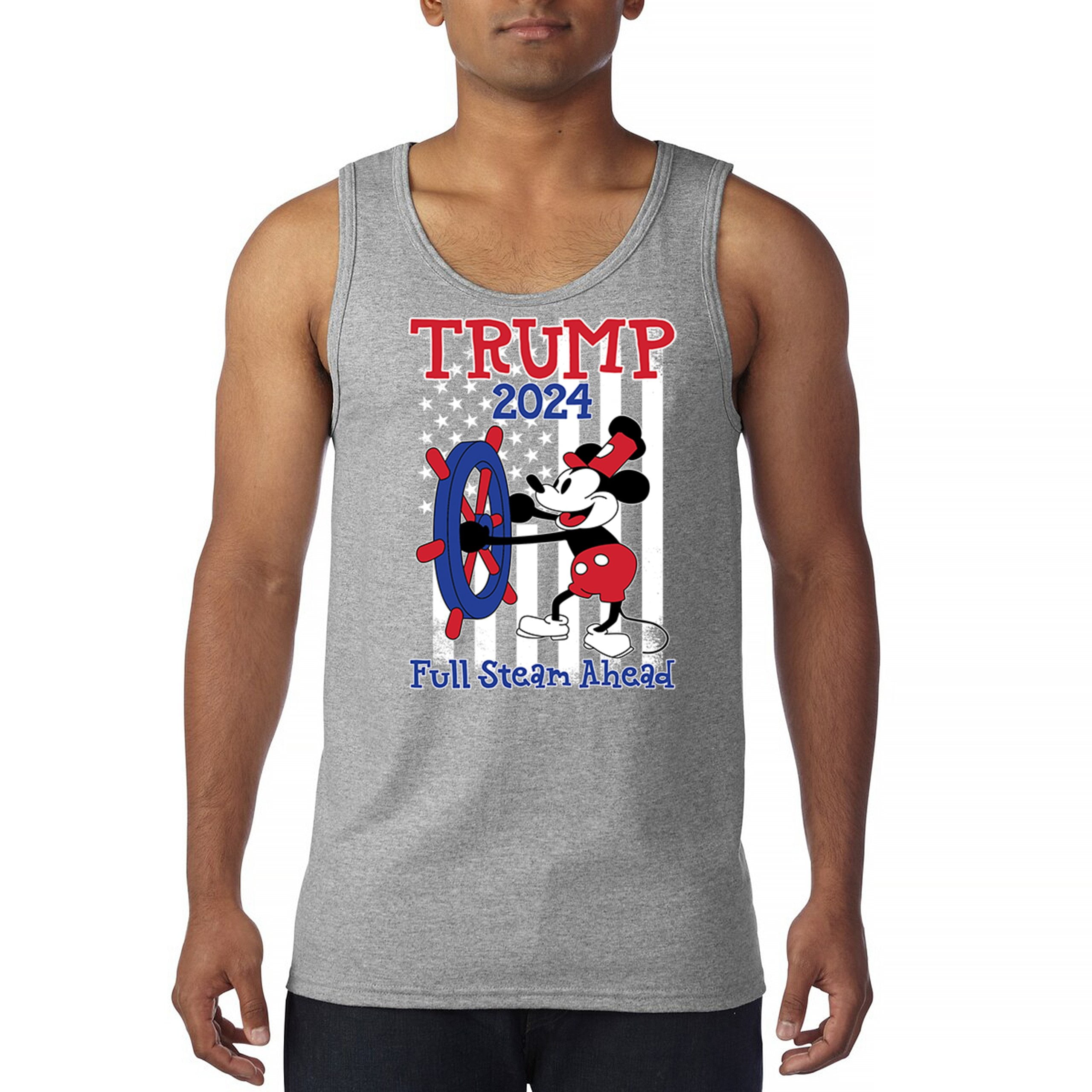 Trump 2024 Full Steam Ahead Tank Top Steamboat Willie MAGA Take America Back 47 President USA ...