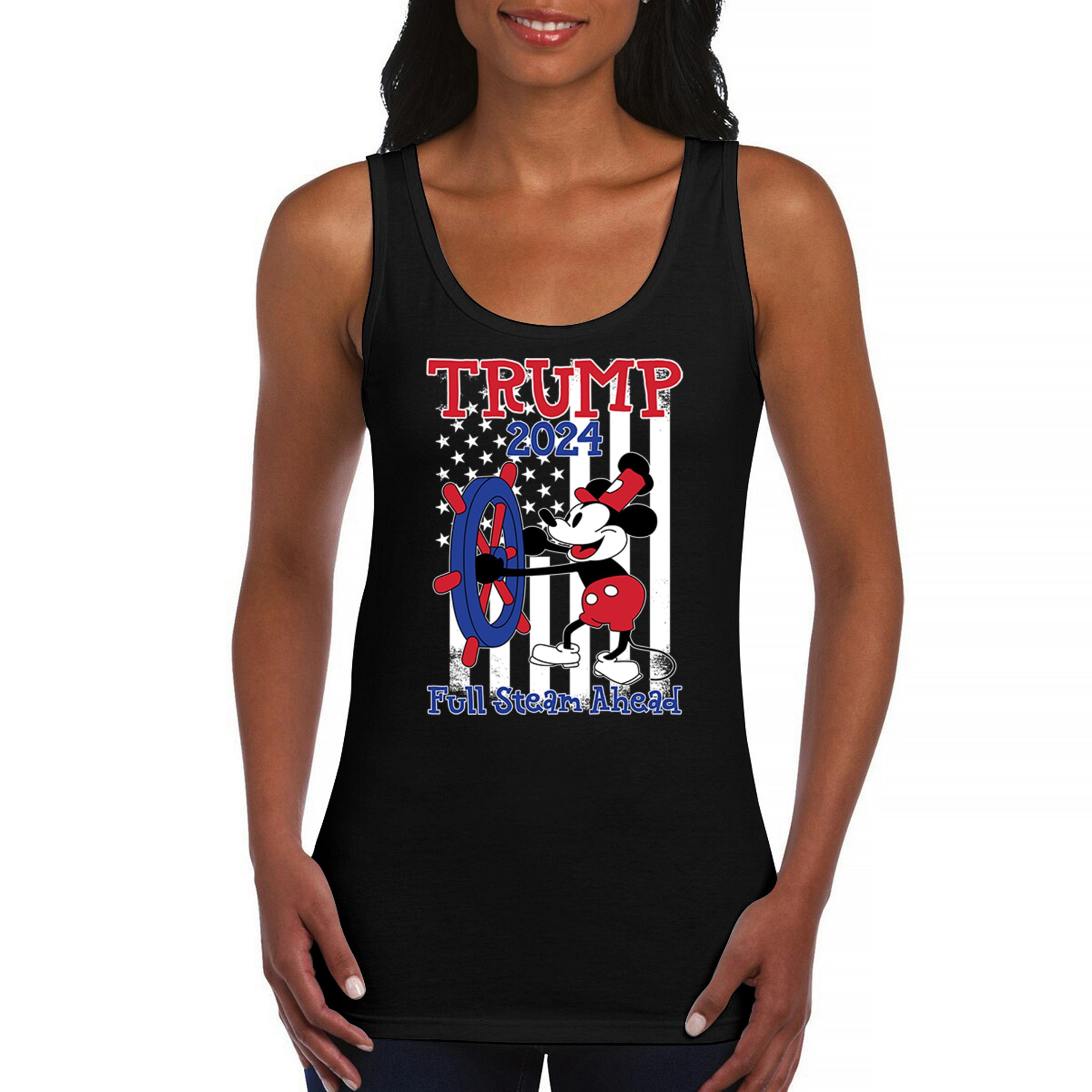 Trump 2024 Full Steam Ahead Women's Tank Top Steamboat Willie MAGA Take ...