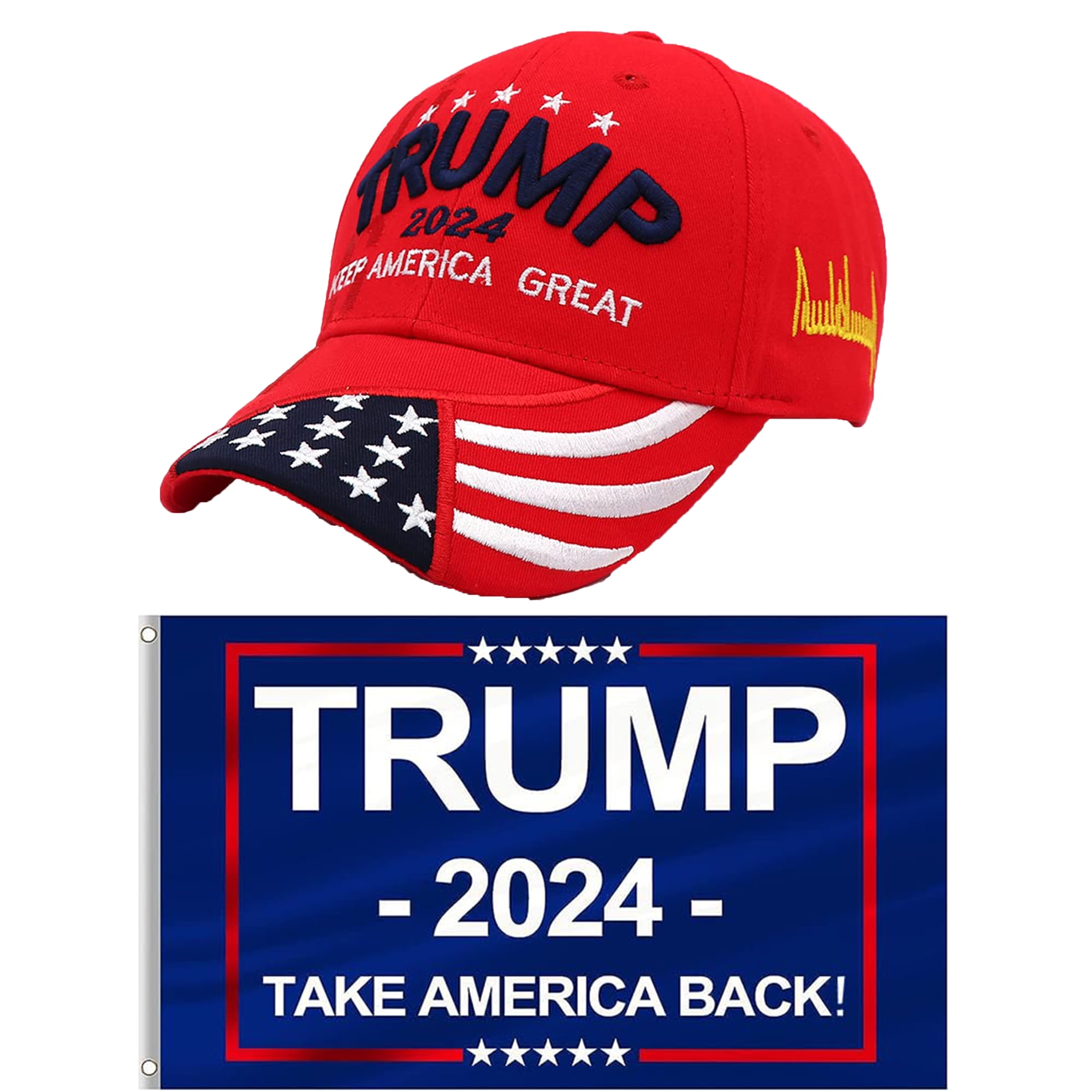 Trump 2024 MAGA Hat and Trump Flag Set, Trump 2024 Hat Take America ...