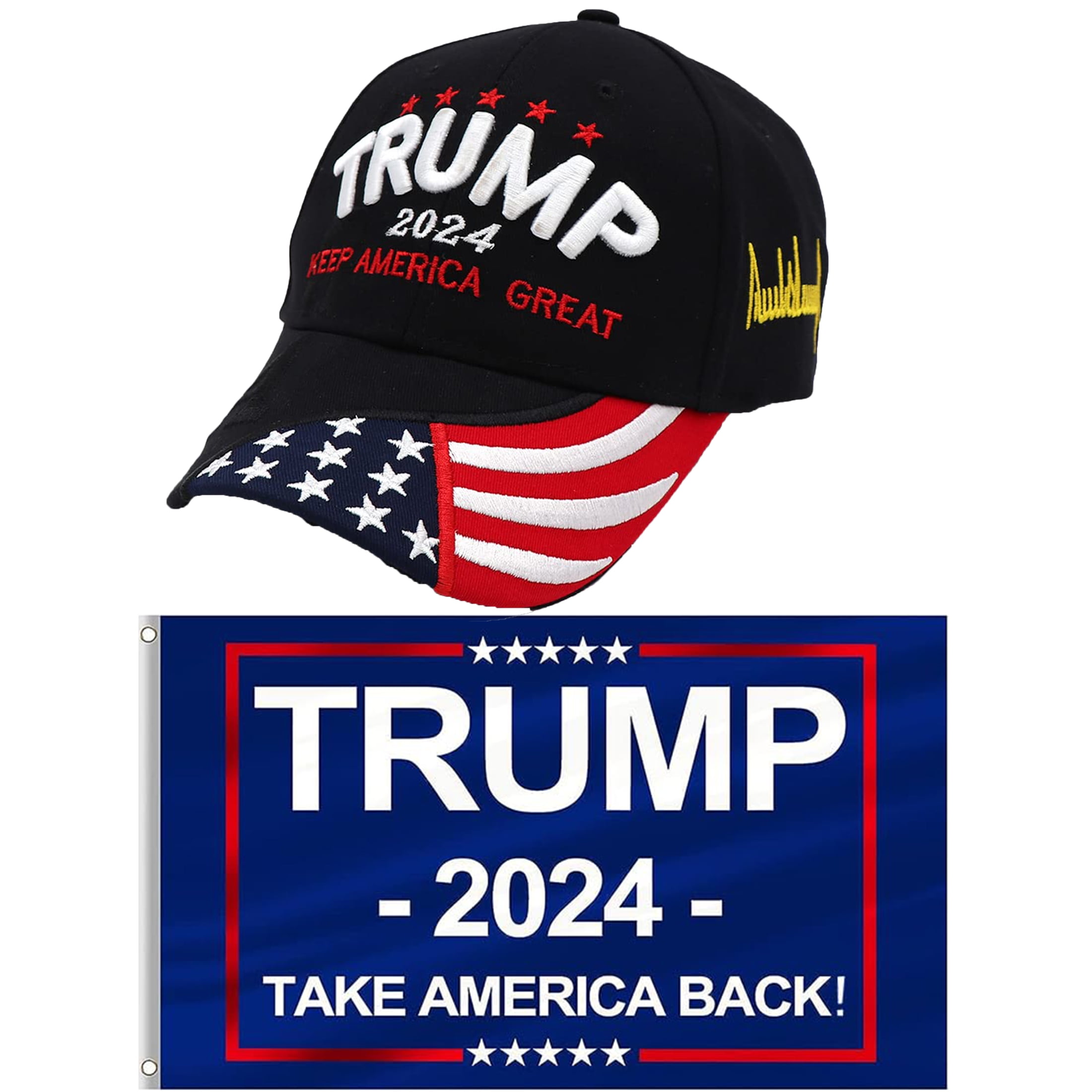 Trump 2024 MAGA Hat and Trump Flag Set, Trump 2024 Hat Take America ...