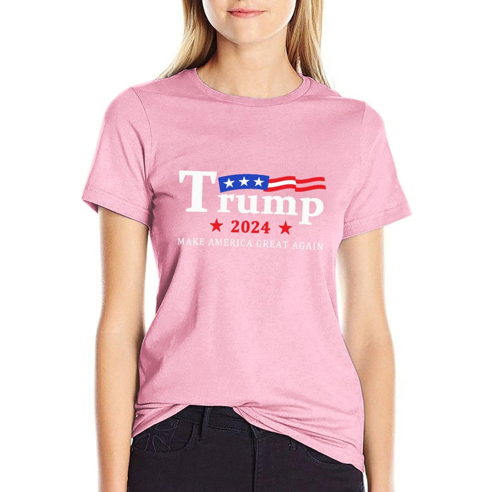 Trump 2024 MAKE AMERICA GREAT AGAIN Usa Flag Women's T-Shirts Short ...