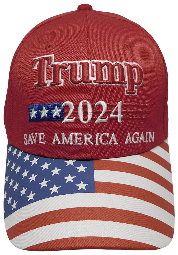 Trump 2024 Save America Again Red With USA Flag MAGA Embroidered Cap ...
