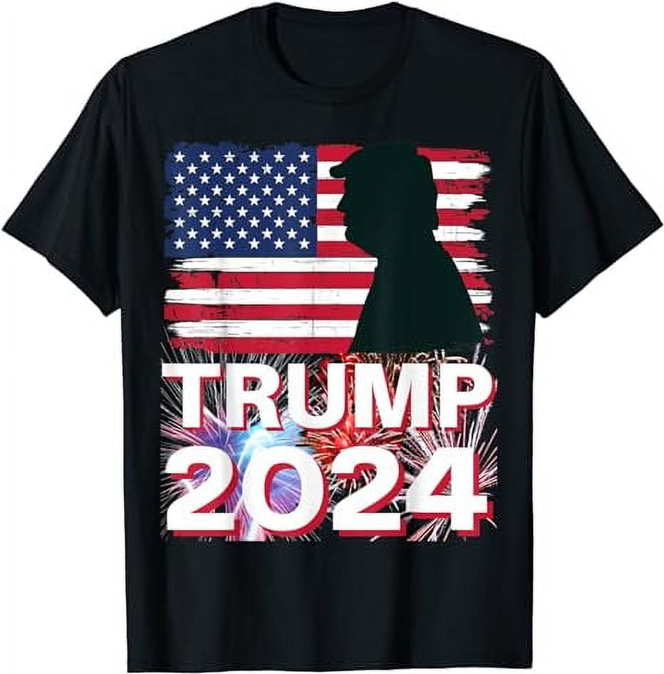 Trump 2024 With Vintage Distressed American Flag & Patriotic T-Shirt ...