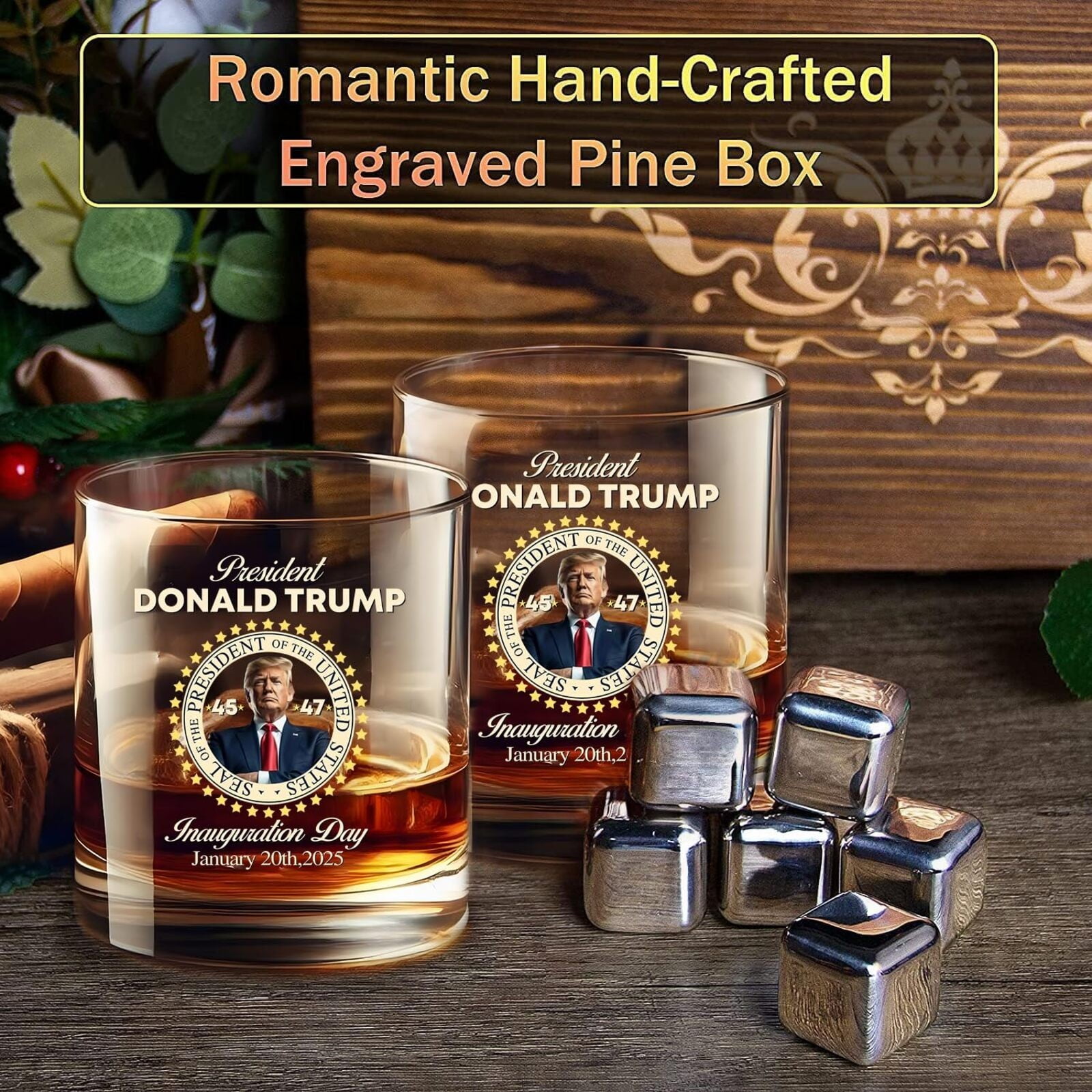 Trump 45-47 Presidency Whiskey Glass – Laser Engraved Rocks Glass ...