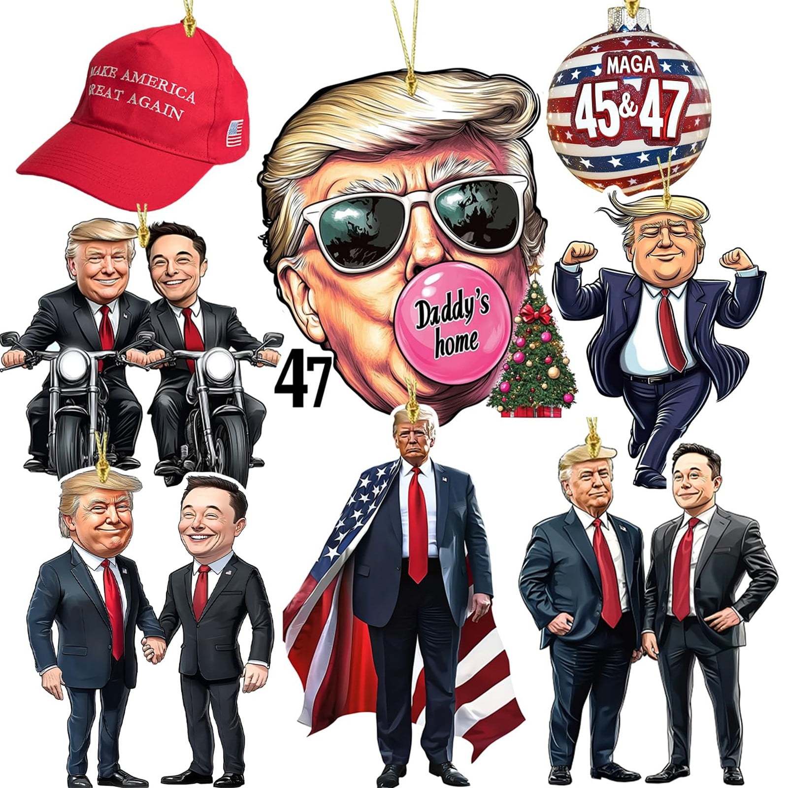Trump Christmas Ornaments 2024: 8-Pack of Acrylic 2D Trump Decor for ...