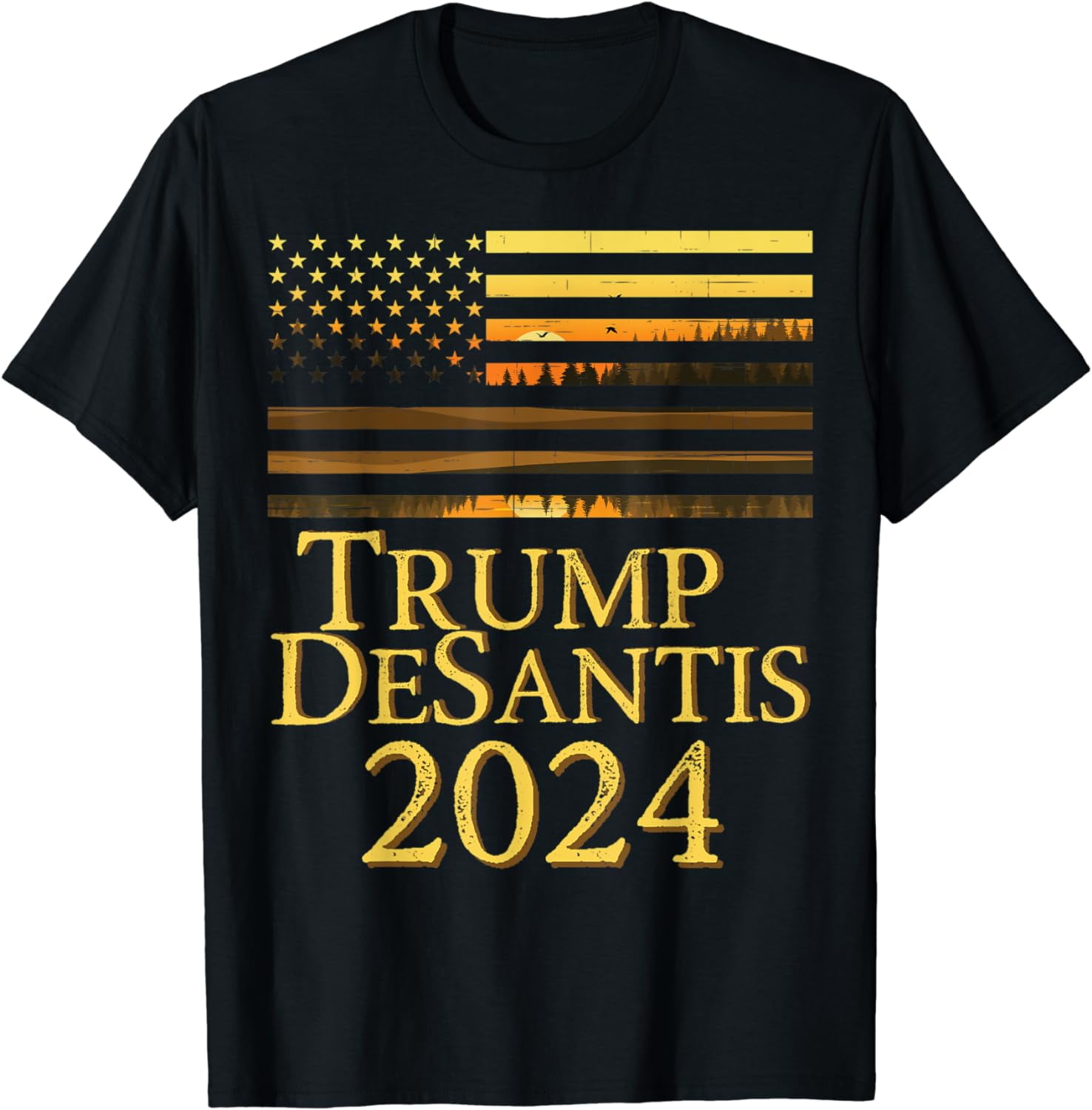 Trump DeSantis 2024 American Flag Vintage Distressed Sunset T-Shirt ...