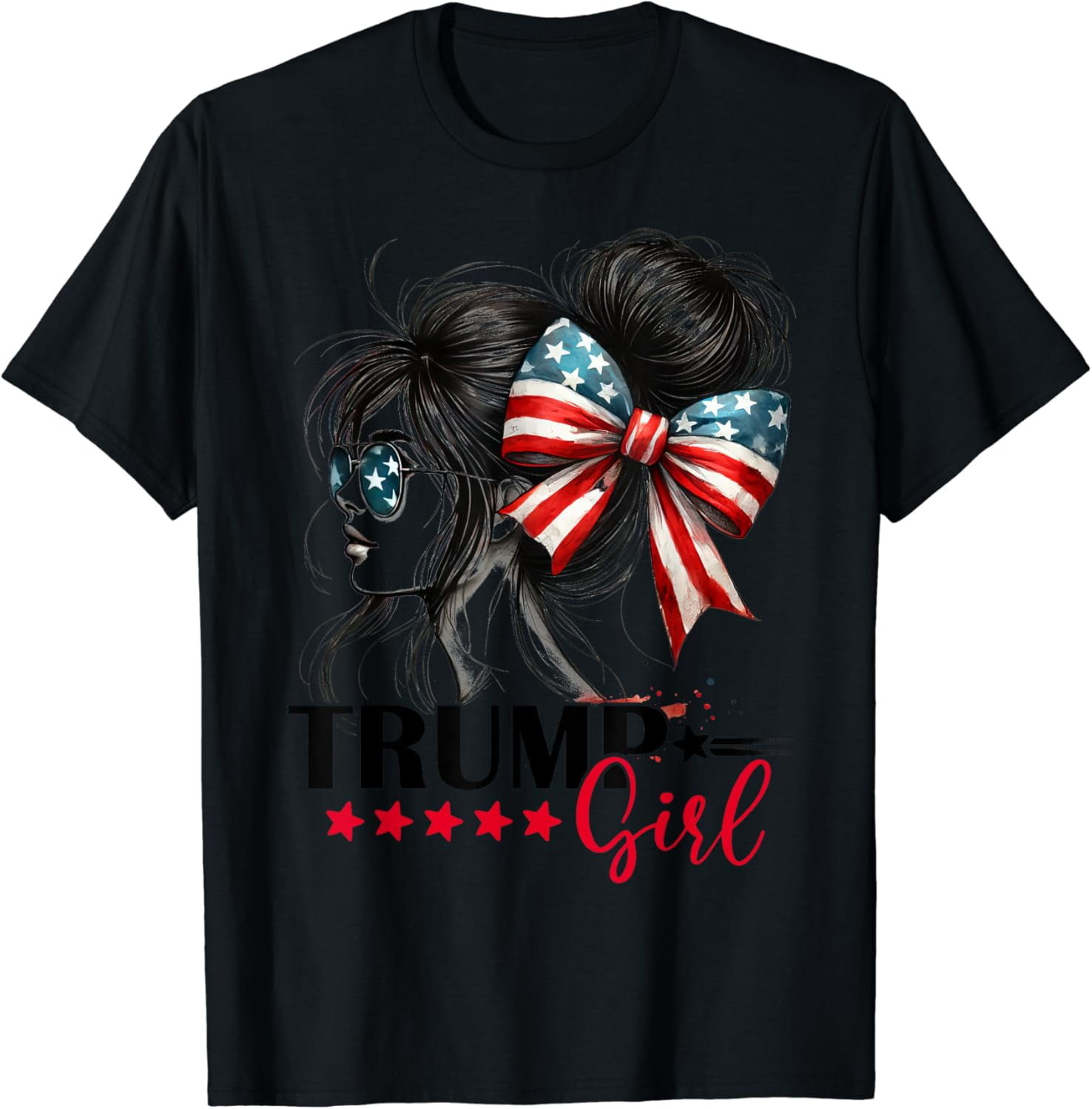 Trump Girl Messy Bun Sunglasses Trump 2024 USA Flag T-Shirt - Walmart.com