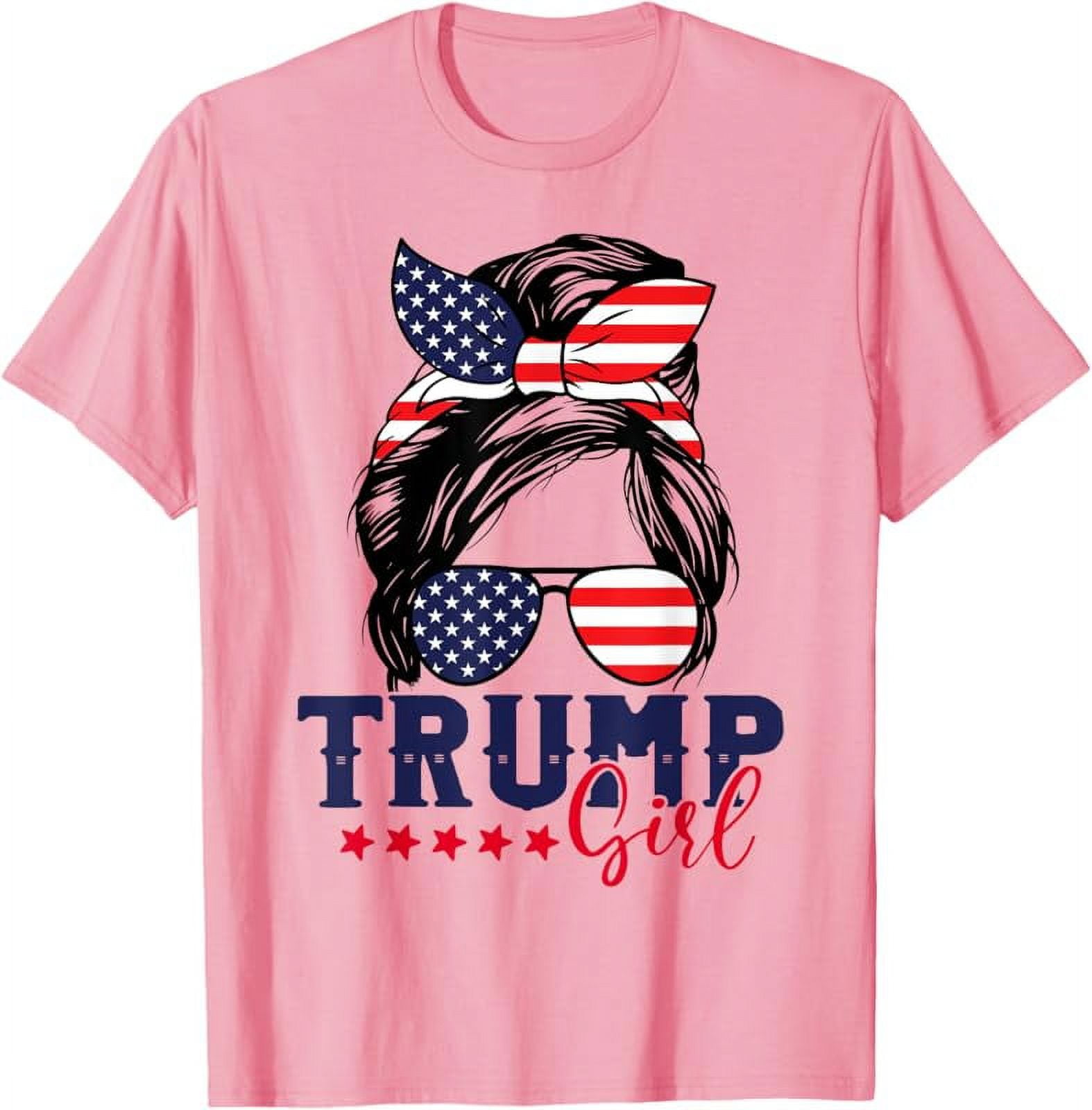 Trump Girl Messy Bun Trump 2024 Election American Flag T-Shirt ...