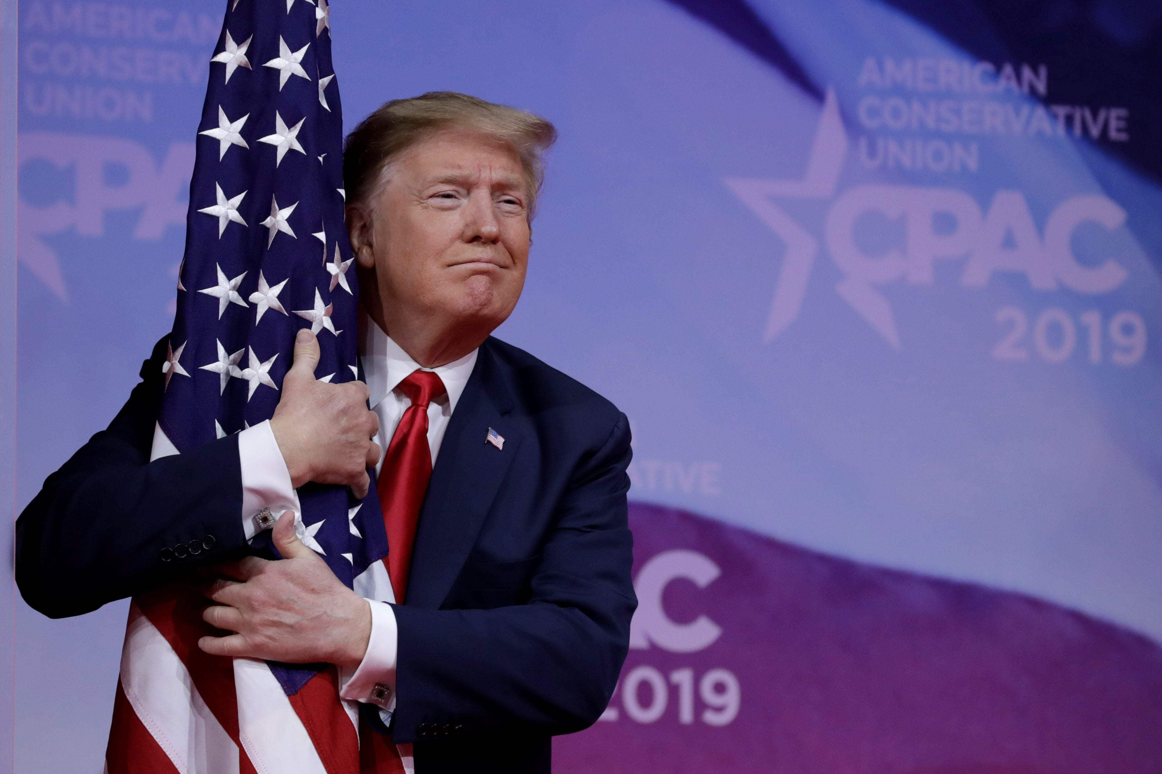 Trump Hugging Us Flag 2019 Glossy Poster Picture Photo Print Banner ...