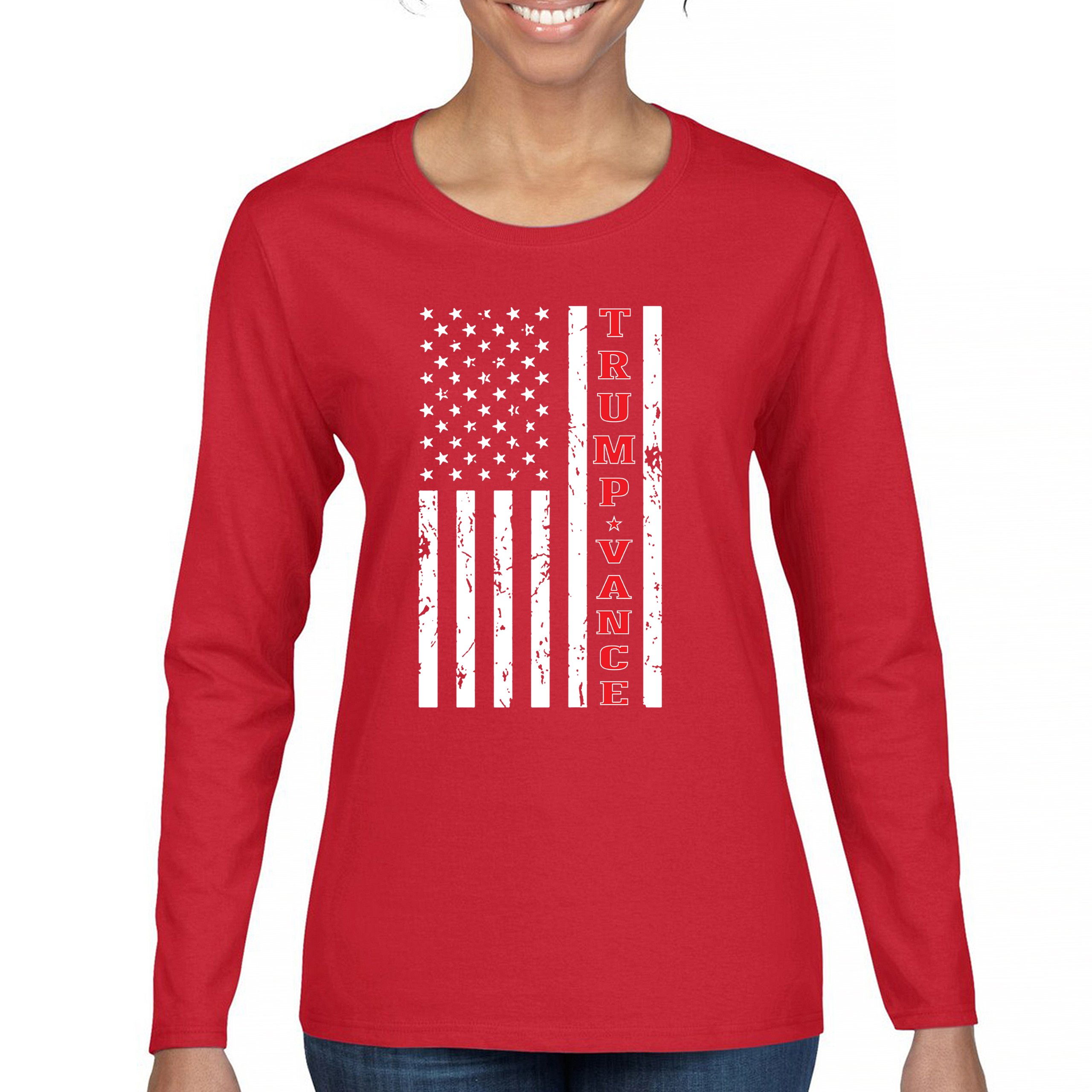 Trump JD Vance 2024 American Flag Women's Long Sleeve T-shirt VP Take ...