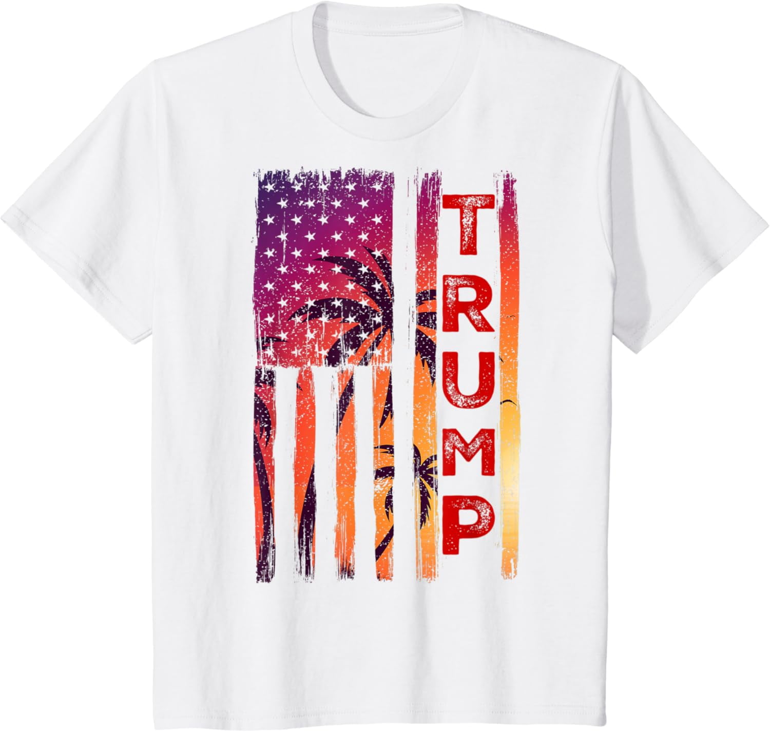 Trump Palm Tree Vintage Distressed American Flag At Sunset T-Shirt ...