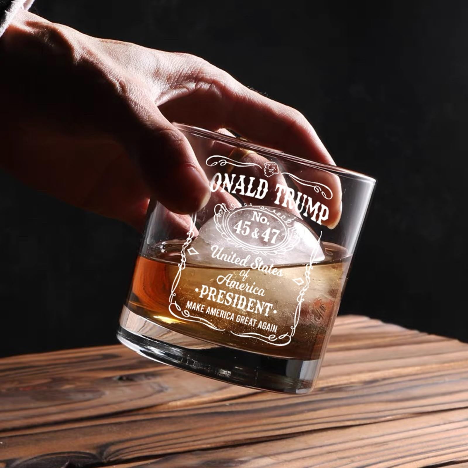 Trump Rocks Glass – 11 oz Crystal Bourbon Glass with Laser Engraved 45 ...