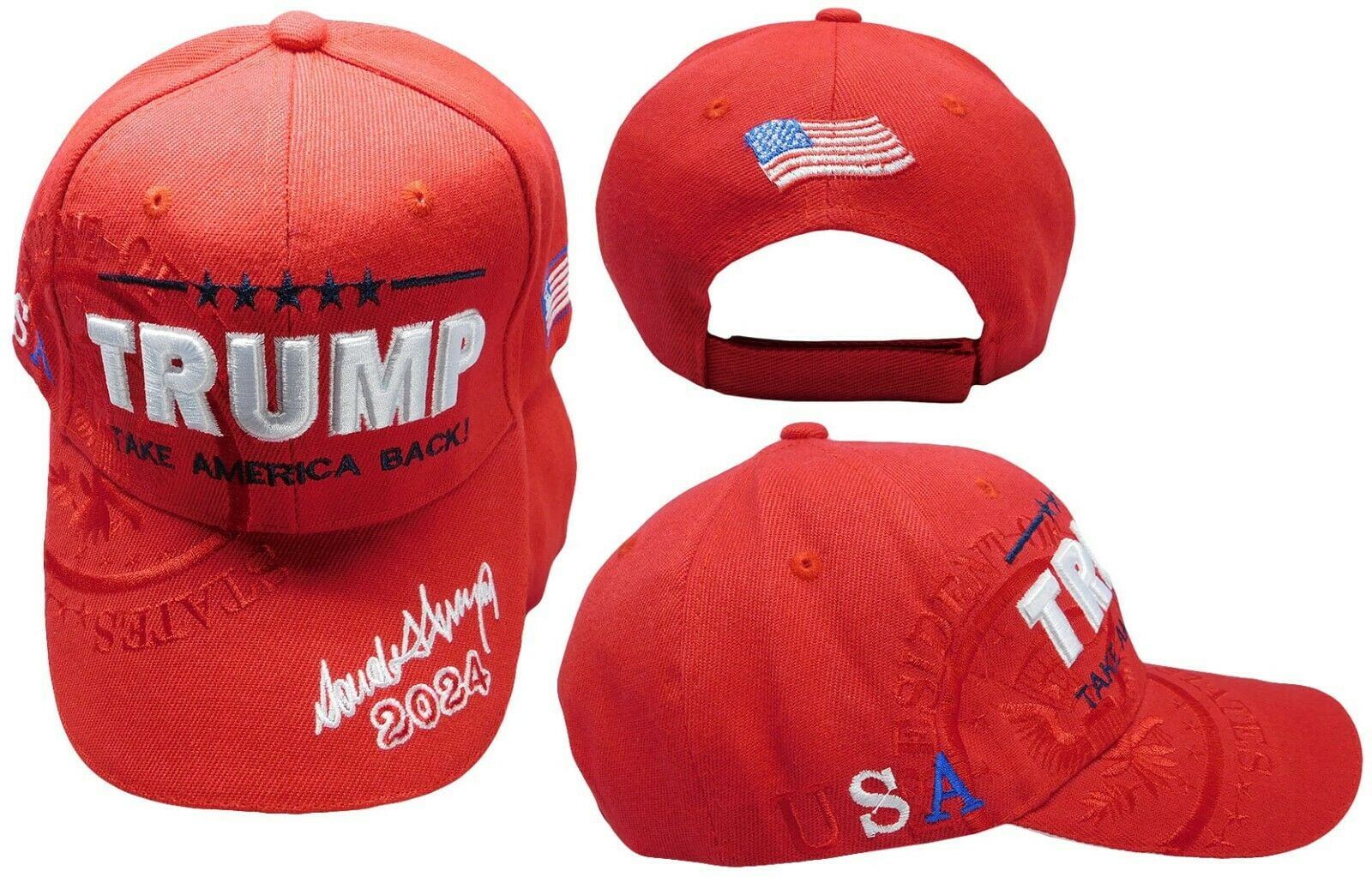 Trump Take America Back! USA Signature 2024 Red Shadow Embroidered Cap ...
