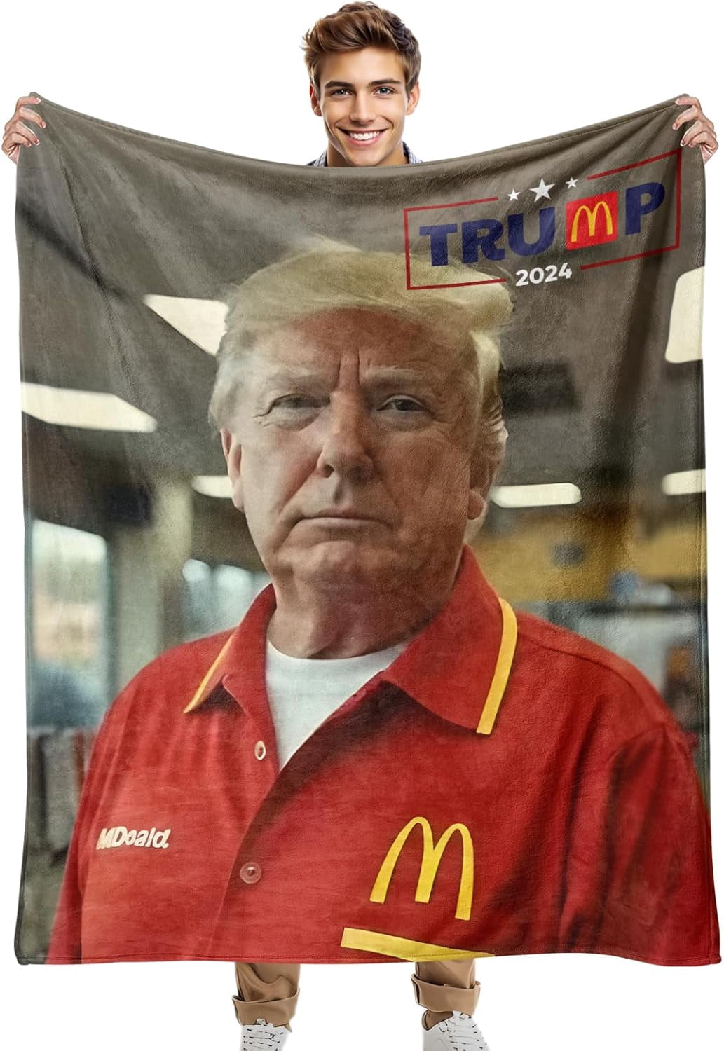 Trump Work at French Fries Blanket Donald Trump Blanket 2024 for Couch ...