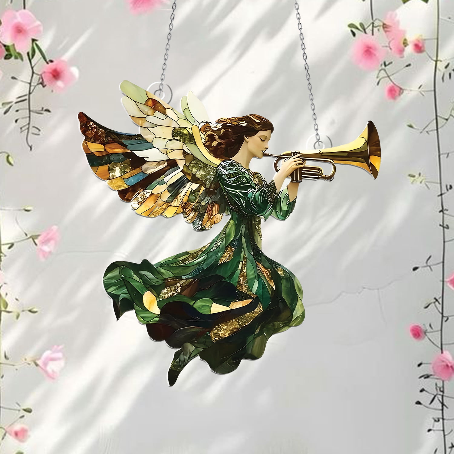 Trumpet Angel Window Hanging, Elegant Angel Playing Trumpet Design ...