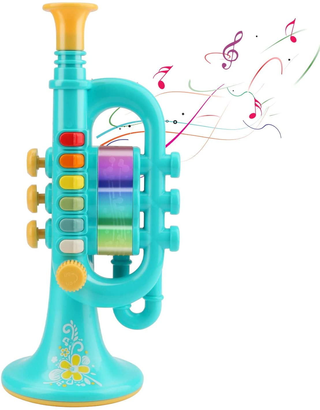 "Kiddopark Toy Trumpet for Kids, Blue Musical Instrument, LED Lights ...