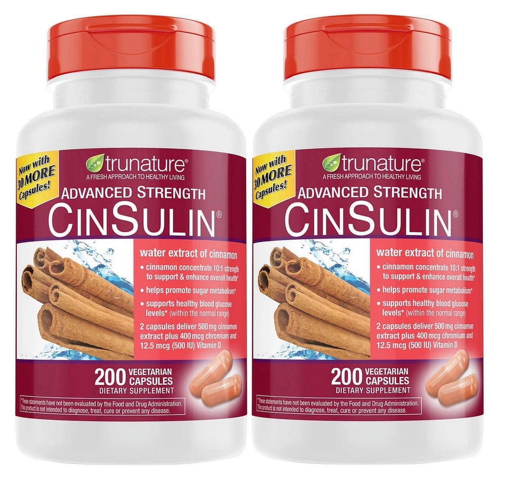 Trunature Advanced Strength Cinsulin 500mg Blood Sugar Supplements, 200 ...