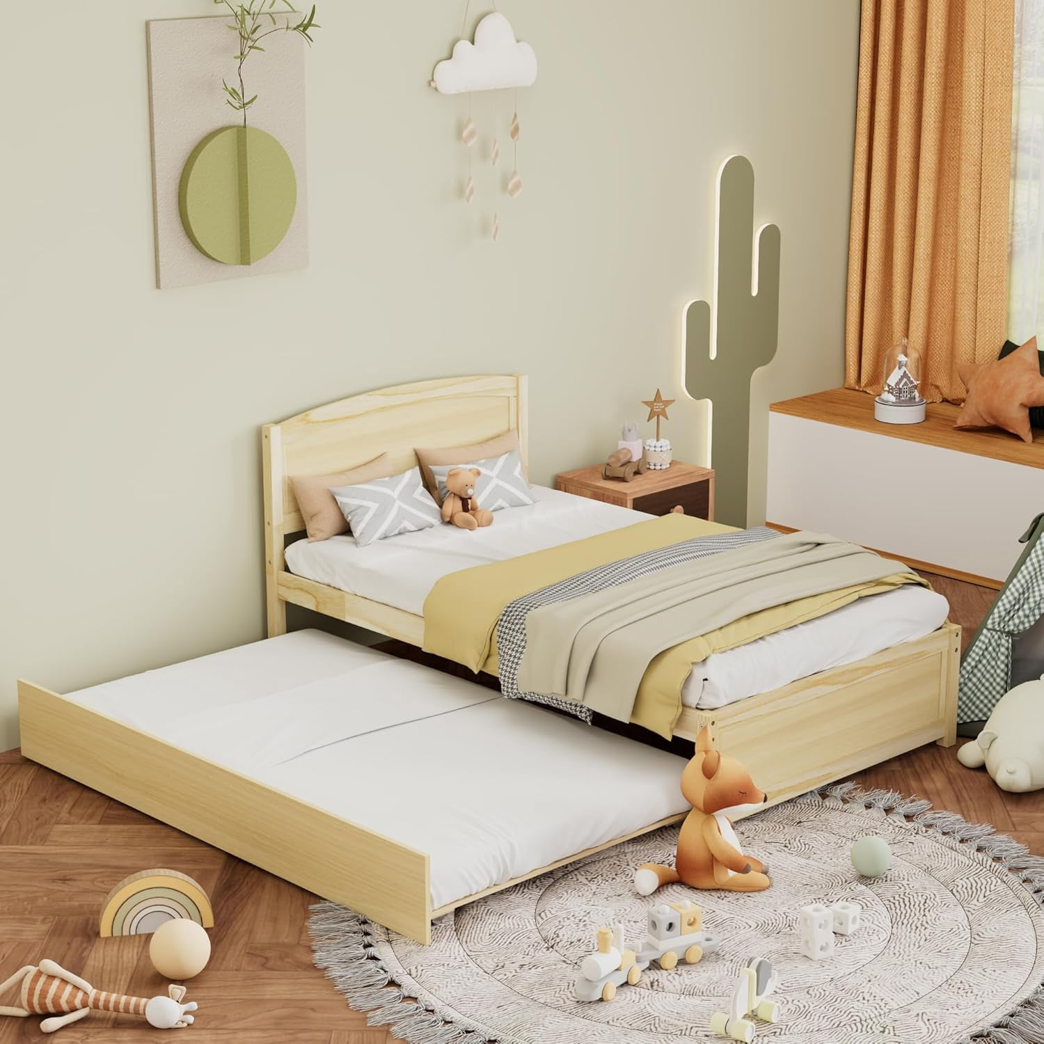 Trundle Bed Twin, Solid Wood Twin Daybed with Trundle and Wooden Slats ...