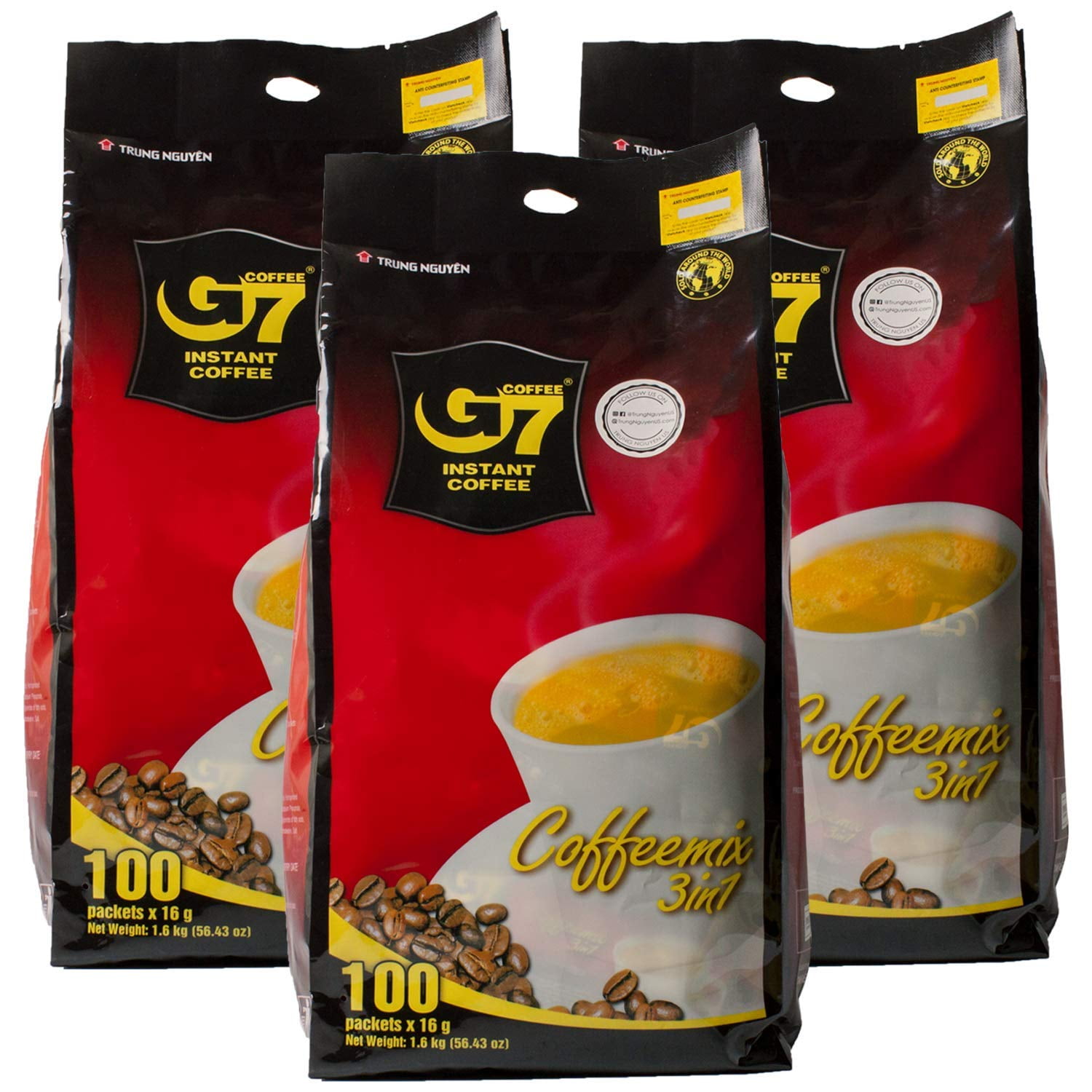 Trung Nguyen — G7 3 in 1 Instant Coffee — Roasted Ground Coffee Blend w/Non-dairy Creamer and ...
