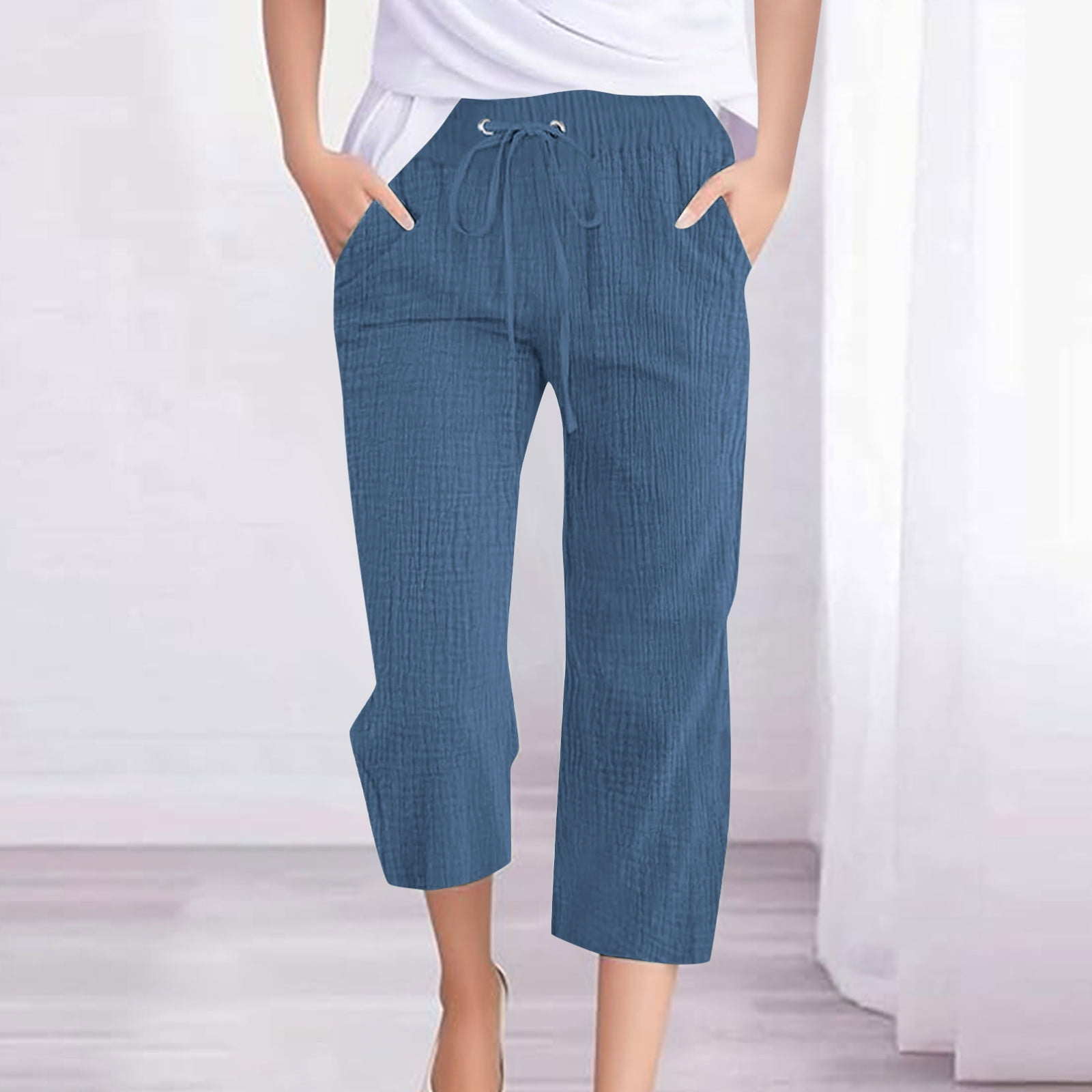 Trupants 2025 Trendy Blue Capri Pants for Women Summer Wide Leg Loose ...