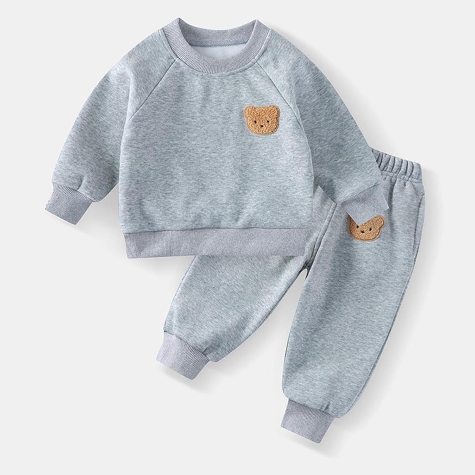 fnnxnal 4T Toddler Gray 2-Piece Outfit Set - Teddy Bear Patch, Soft ...