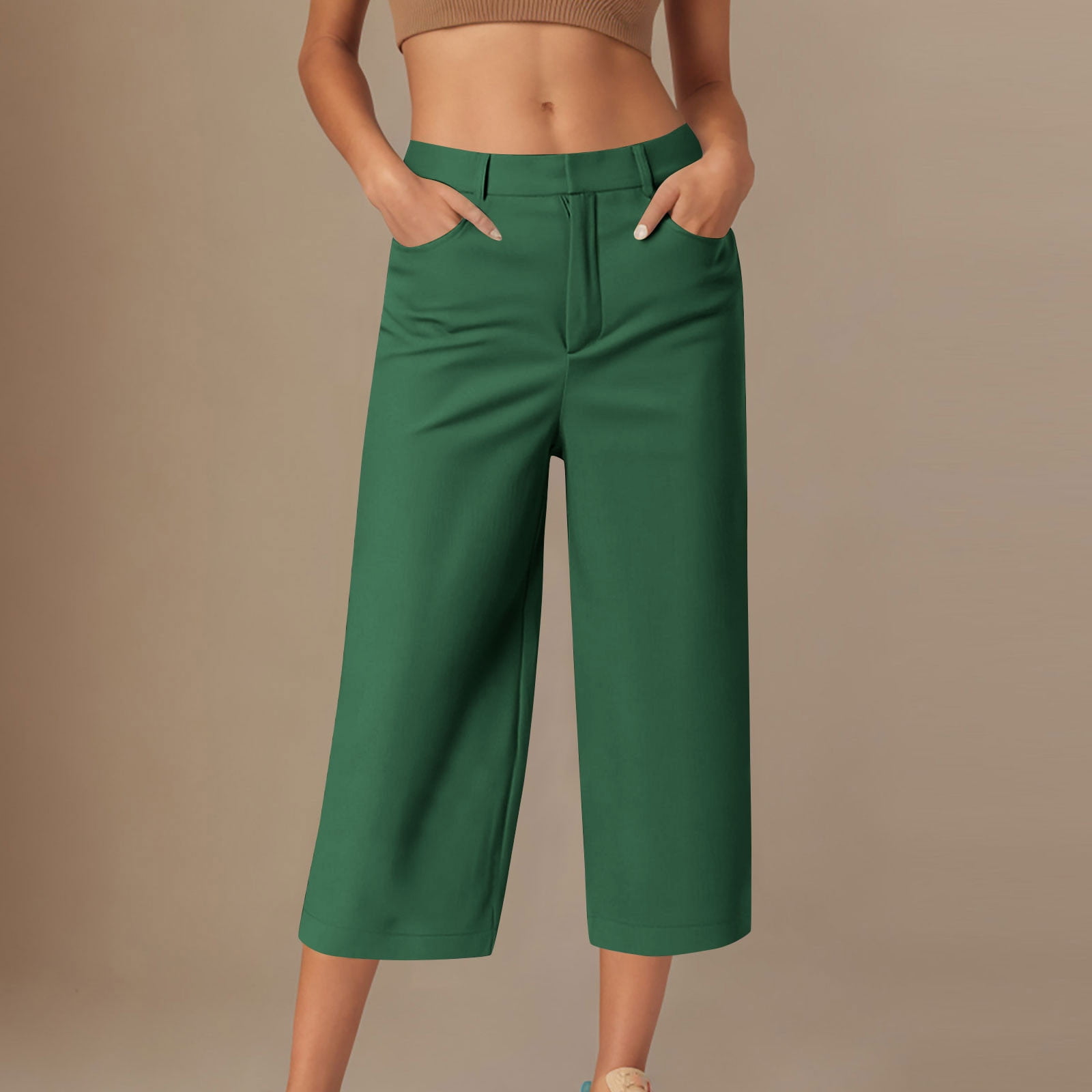 fnnxnal Army Green L Womens Capri Pants for Summer with Pockets Dressy ...