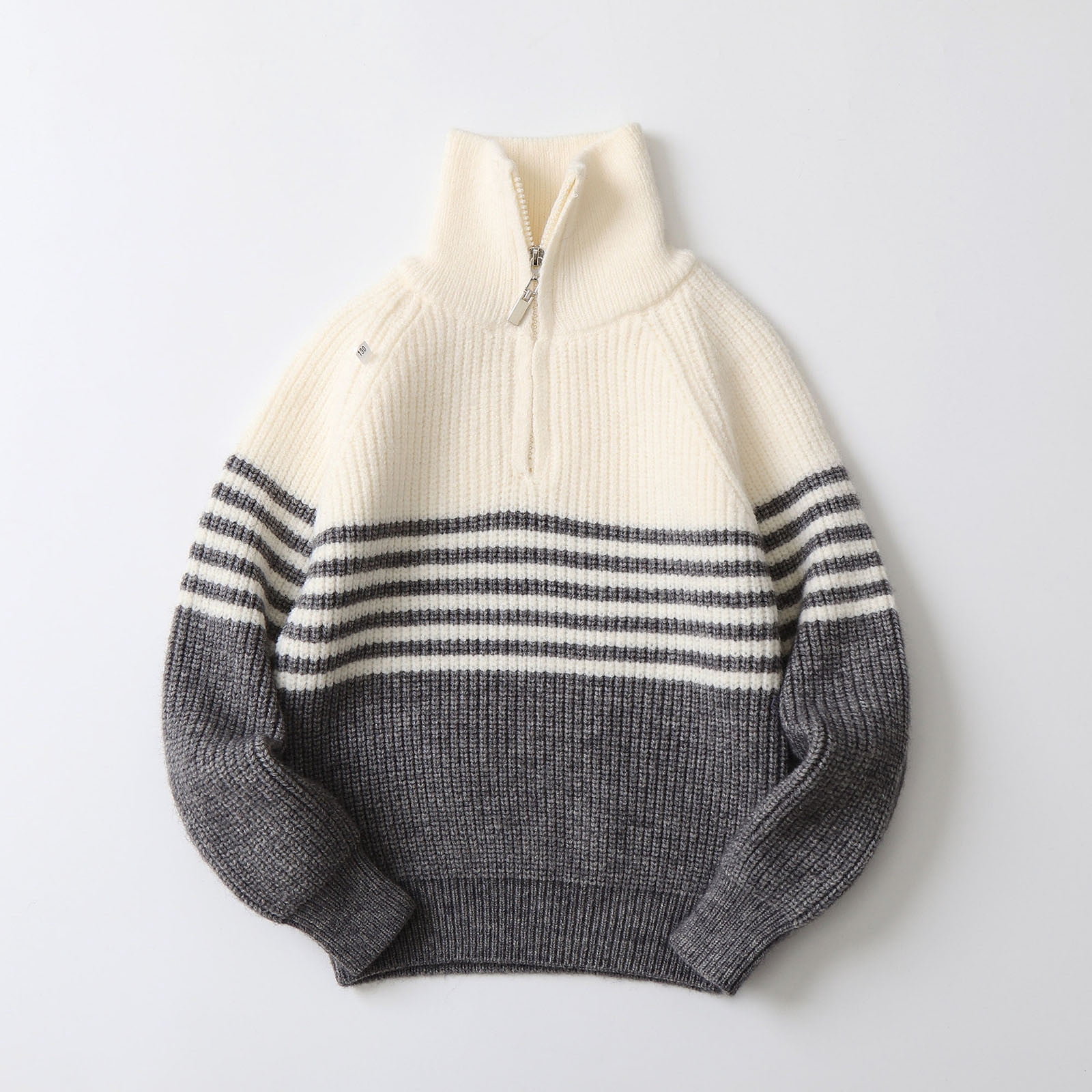 fnnxnal Big Boys 7-8T Gray Cotton Knit Half-Zip Turtleneck Striped Warm ...