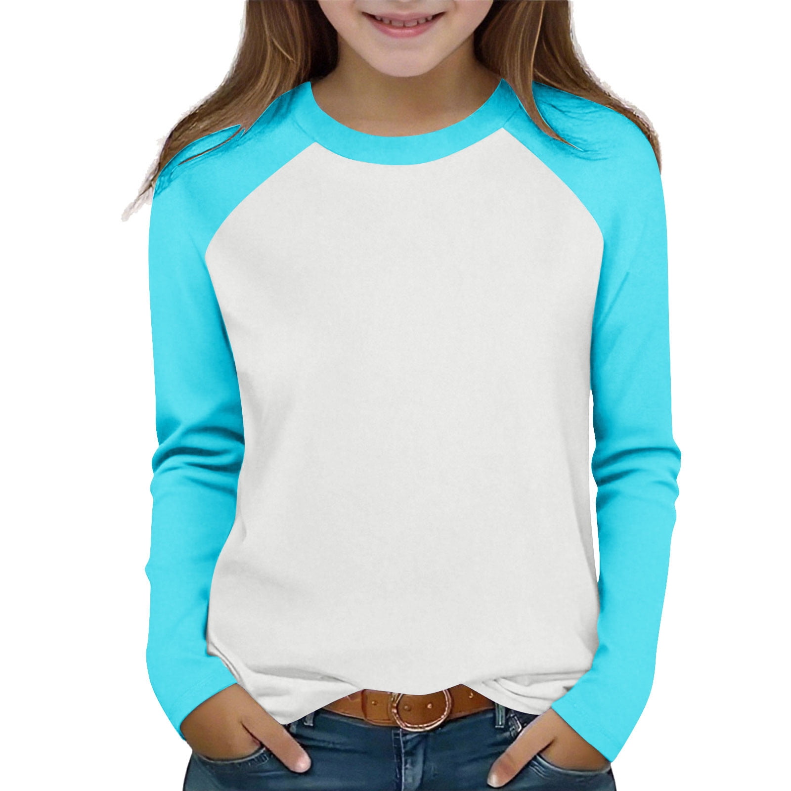 fnnxnal Big Girls 10T Sky Blue Raglan Long Sleeve Top - Soft Stretch 95 ...
