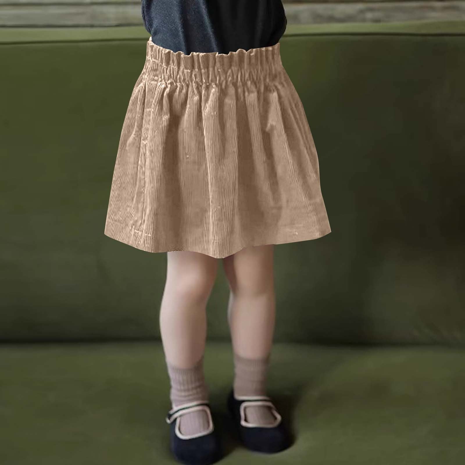 fnnxnal Big Girls Corduroy Skirt 8T - Beige, Elastic Waist A-Line ...