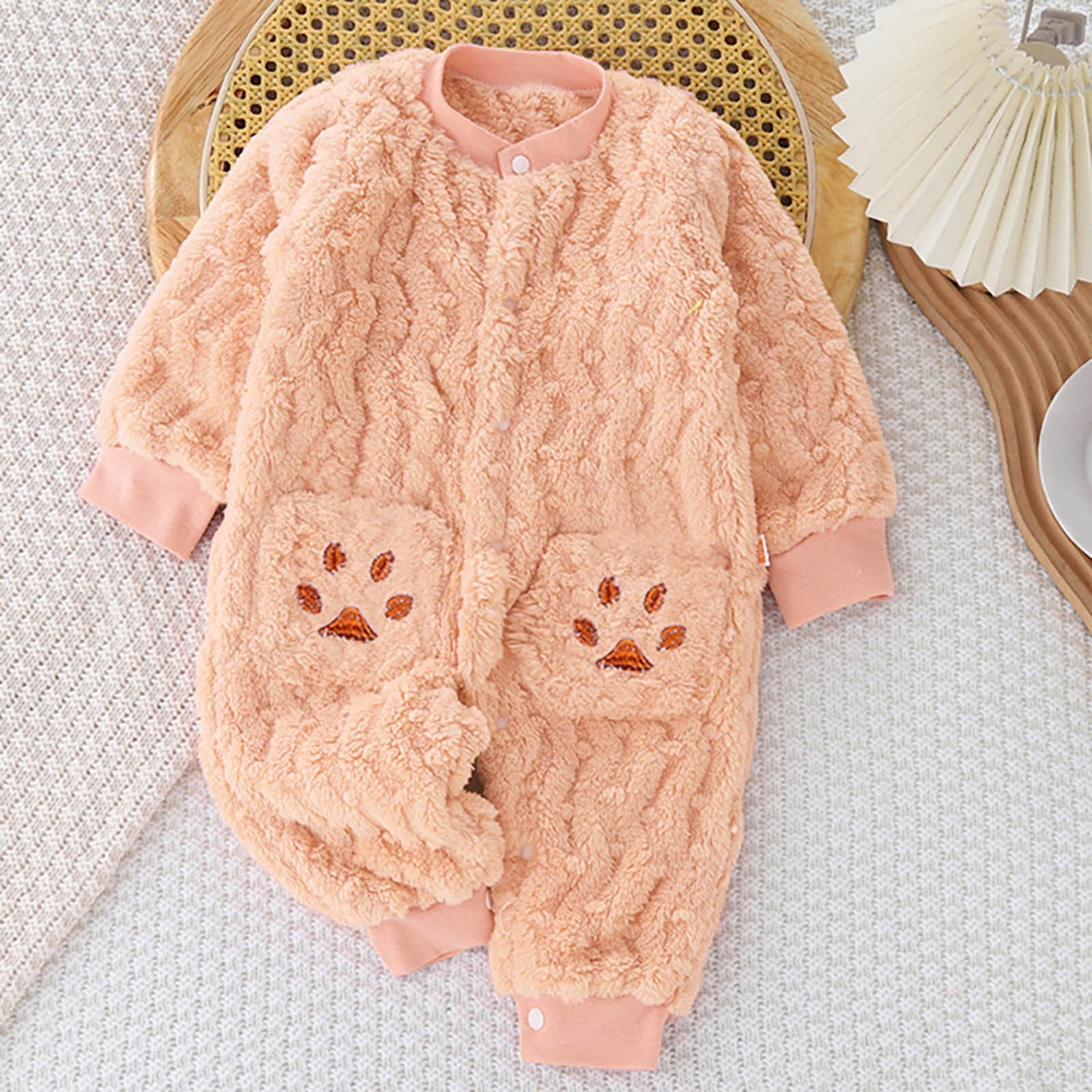 Trupants Cute Paw Print Kids Girl Onesie Pink 6-12 Months - Warm Fluffy ...
