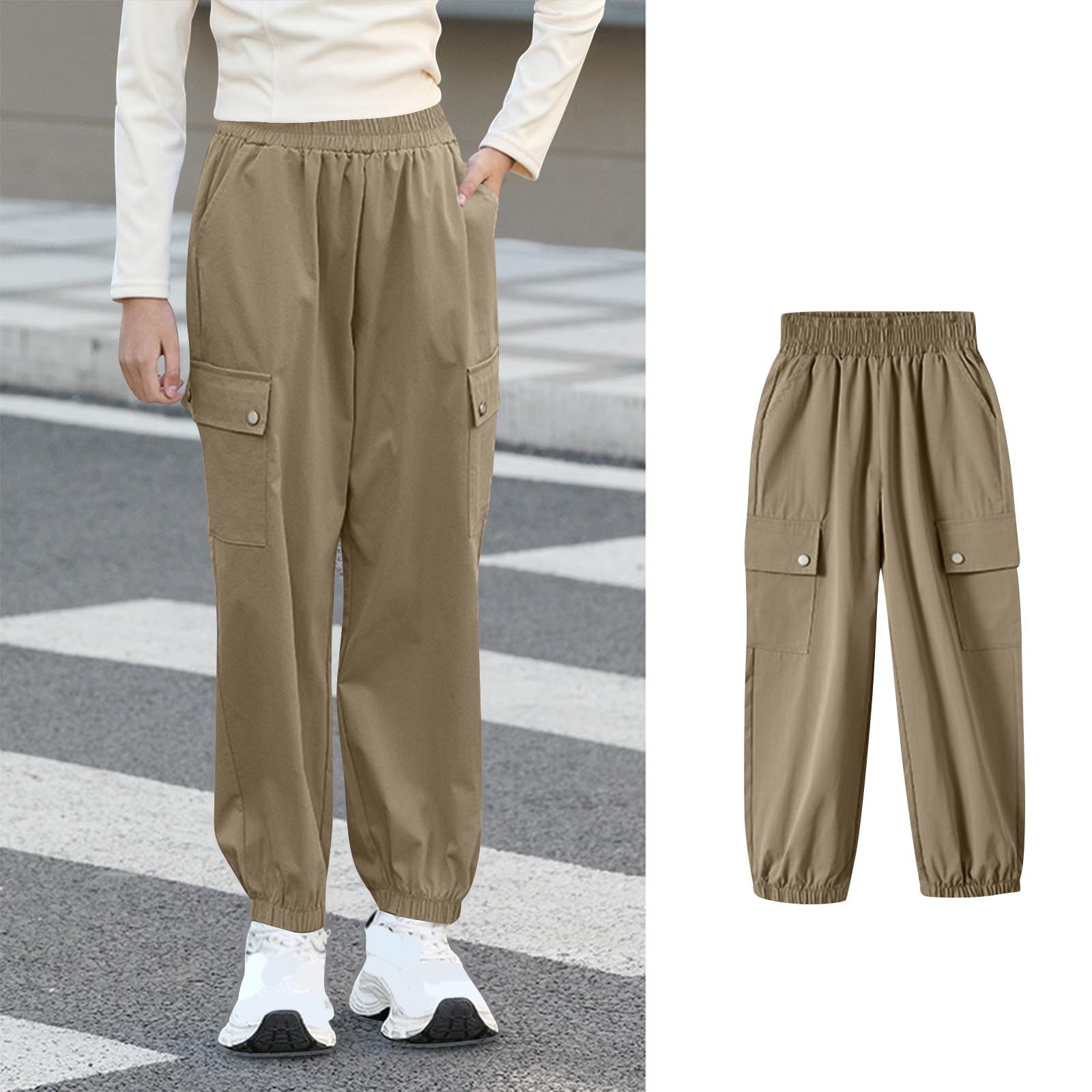 Trupants Girls' Cargo Pants for Girls Kids, Army Green Elastic Waisted ...