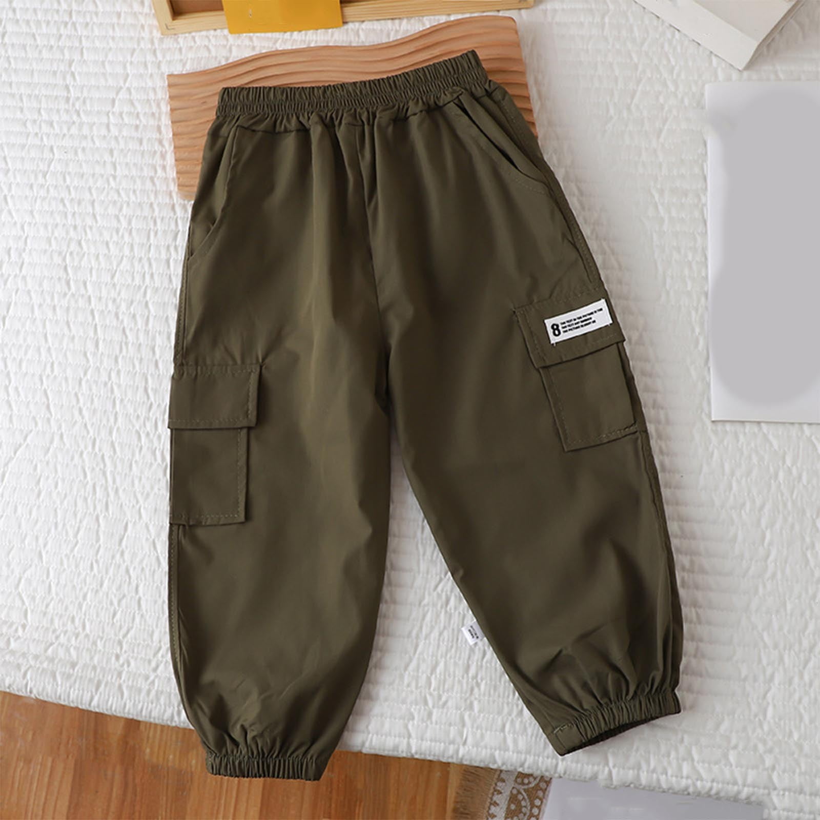 fnnxnal Girls' Cargo Pants for Girls Kids, Army Green with Pockets ...