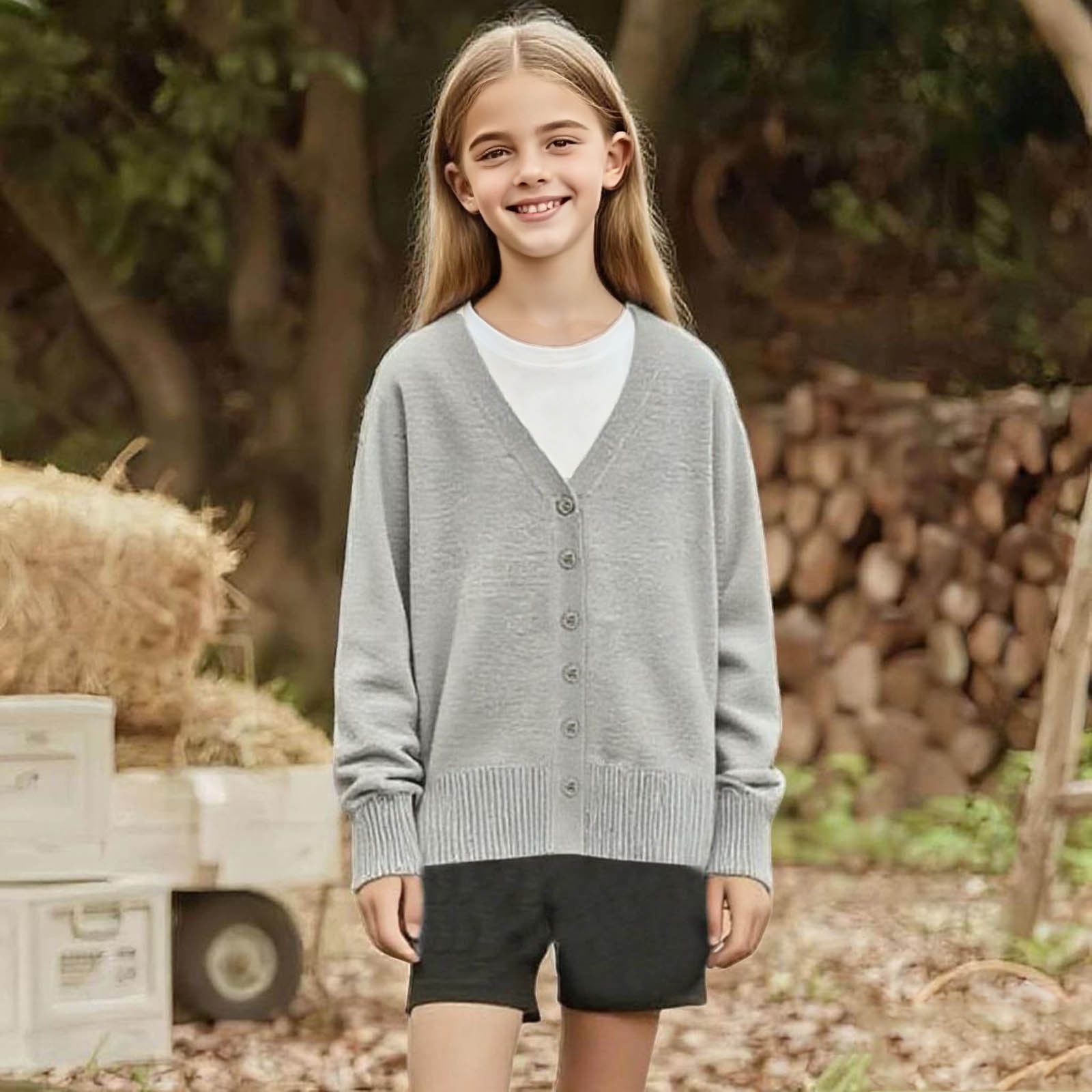 fnnxnal Girls' Gray Button-Front Cardigan - Kids' Soft Stretchy V-neck ...