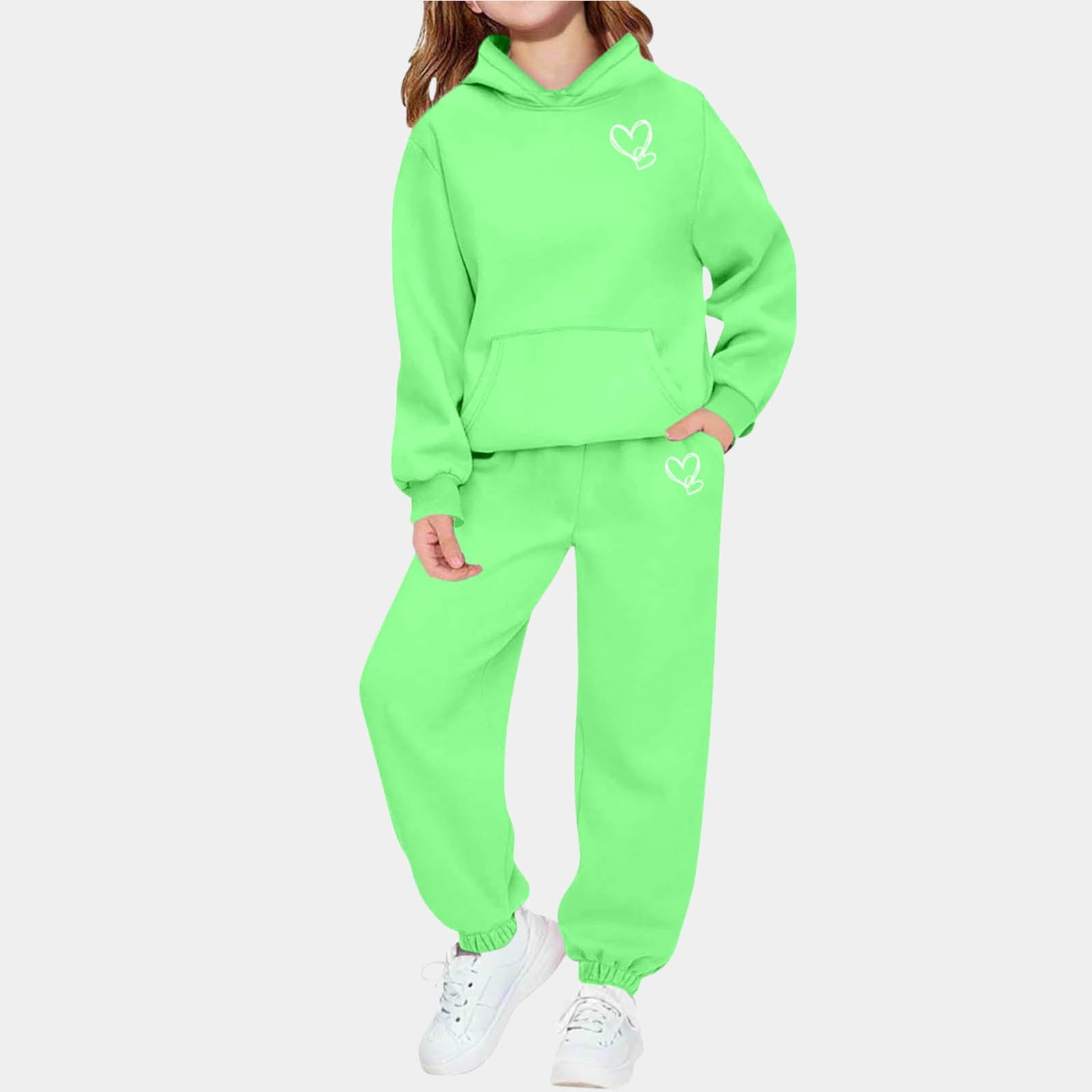 fnnxnal Girls Mint Green Soft Warm Double Heart Outfit - 100% Polyester ...