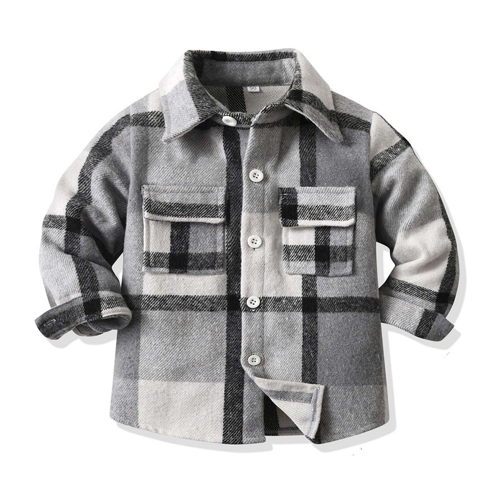fnnxnal Girls' Plaid Shirt - 100% Cotton Breathable Gray Plaid Button ...