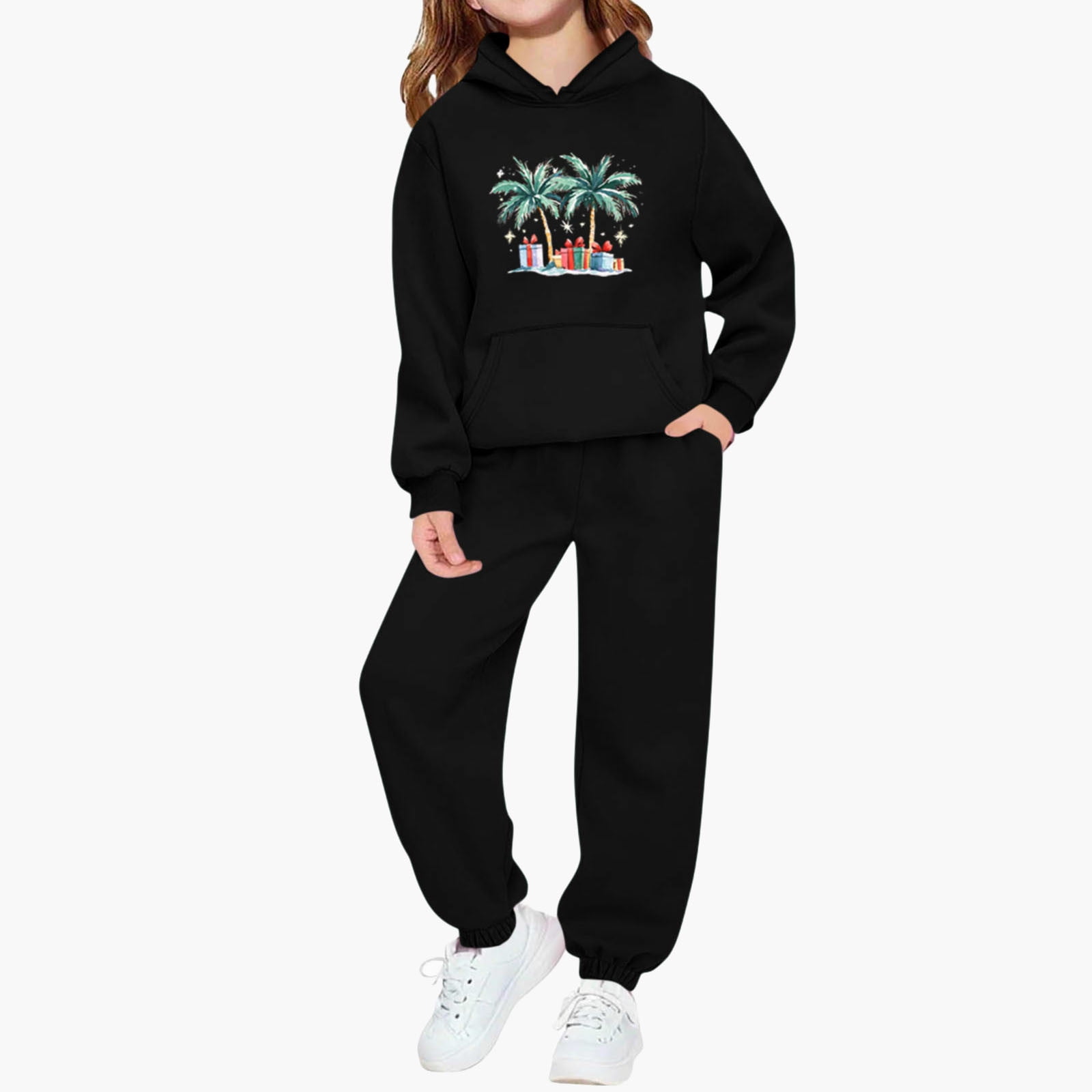 Trupants Girls' Tropical Christmas Tracksuit Set - Palm Tree Gift Print ...