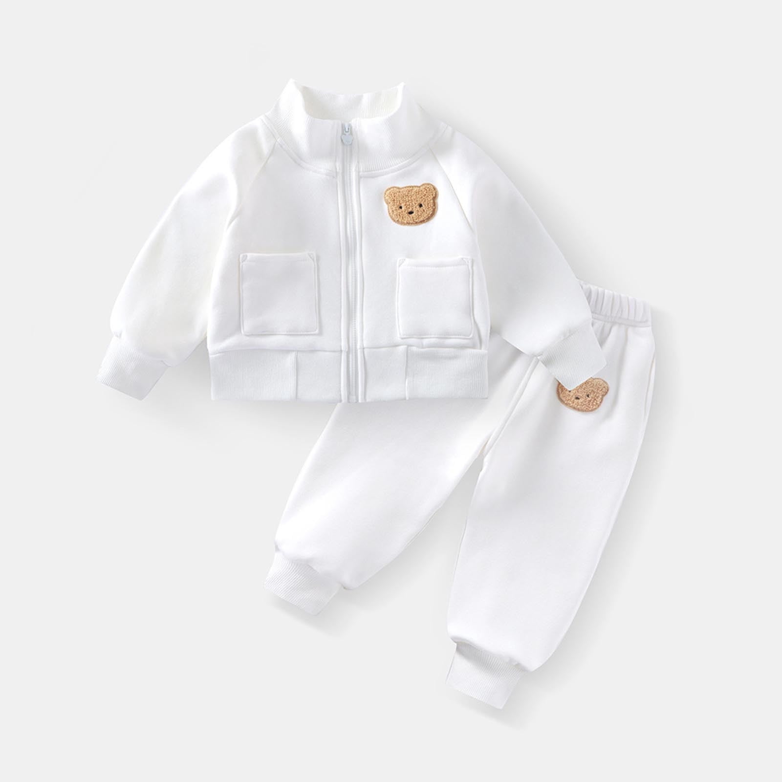 Trupants Little Girls 5T White Teddy Bear Tracksuit Set - Soft Zip-Up ...