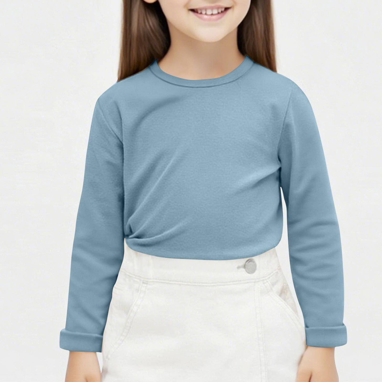 fnnxnal Little Girls' 6T Blue Cotton Long Sleeve Shirt - Soft, Versatile for Casual Outings ...