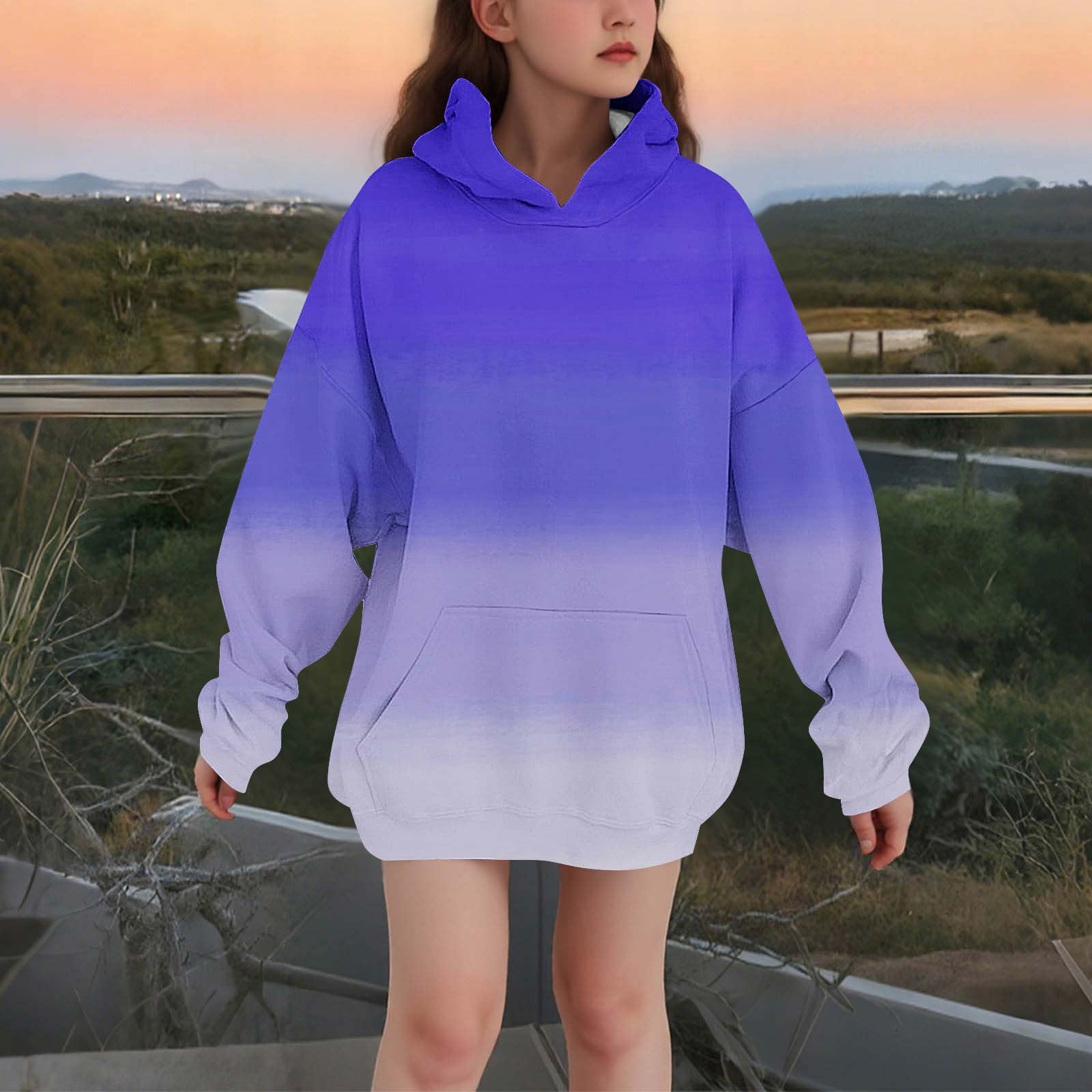 Trupants Little Girls Hoodie 5-6T Blue Ombre - Soft Stretchy Polyester ...